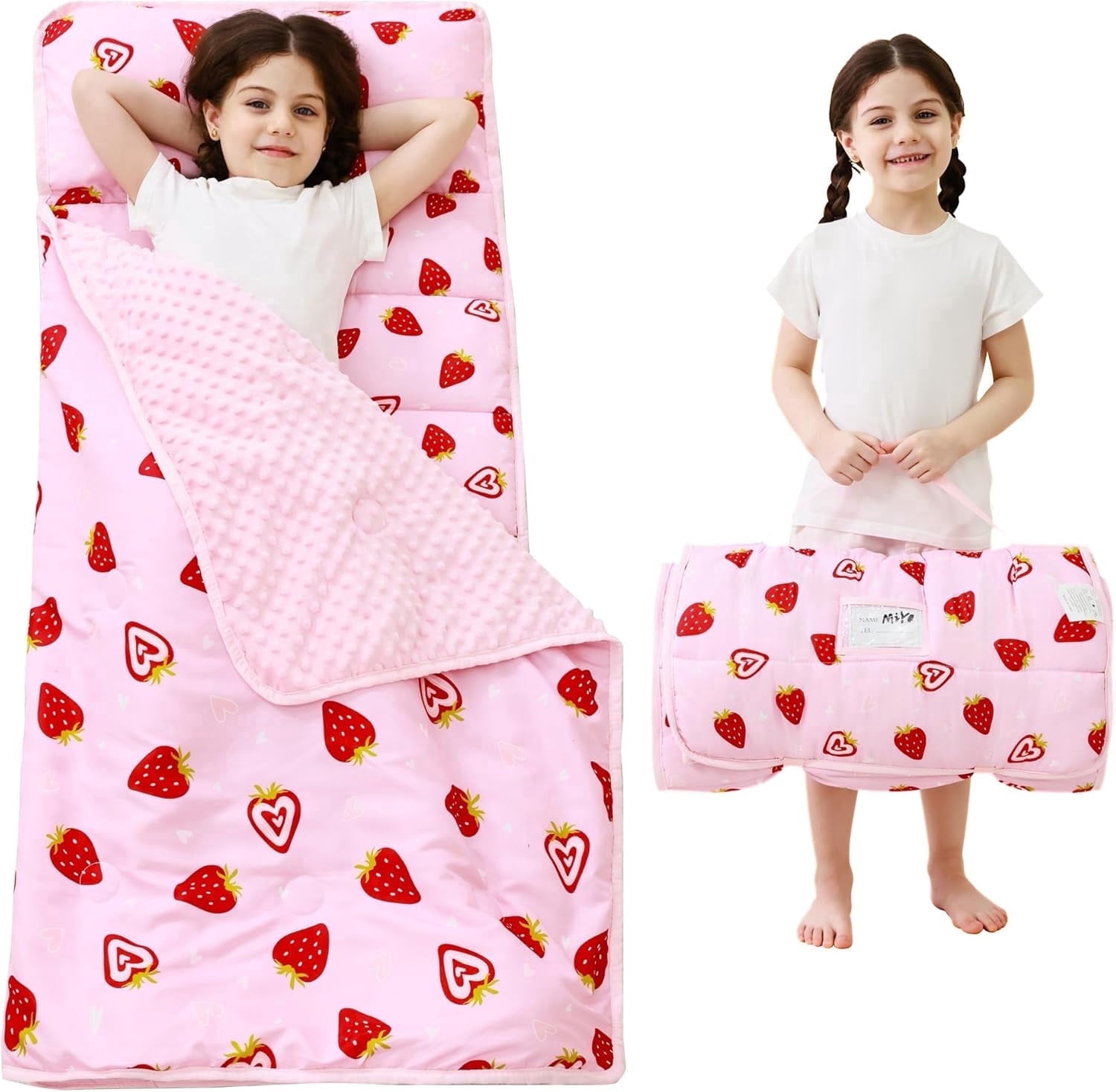 Toddler Nap Mat with Pillow and Blanket, Extra Large Rolled Napping ...