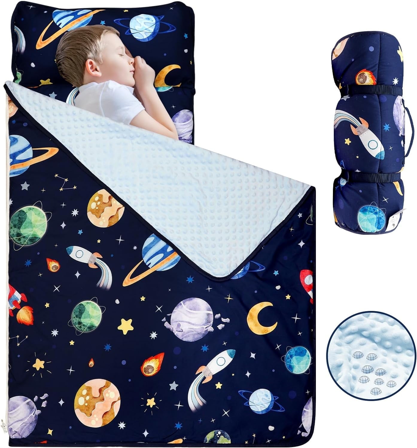 Toddler Nap Mat with Removable Pillow and Soft Dot Blanket, Kids ...
