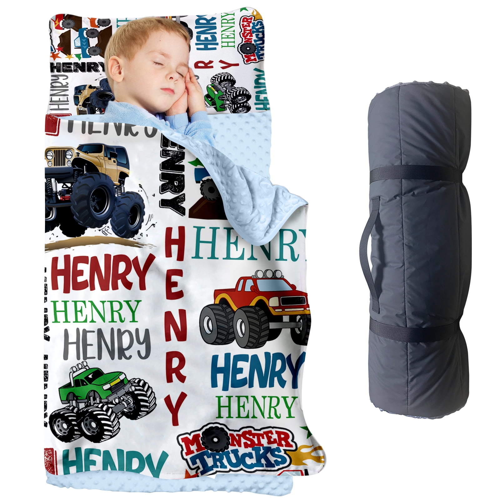 Toddler Nap Mat with Blanket and Pillow, Personalized Name Sleeping Bag ...