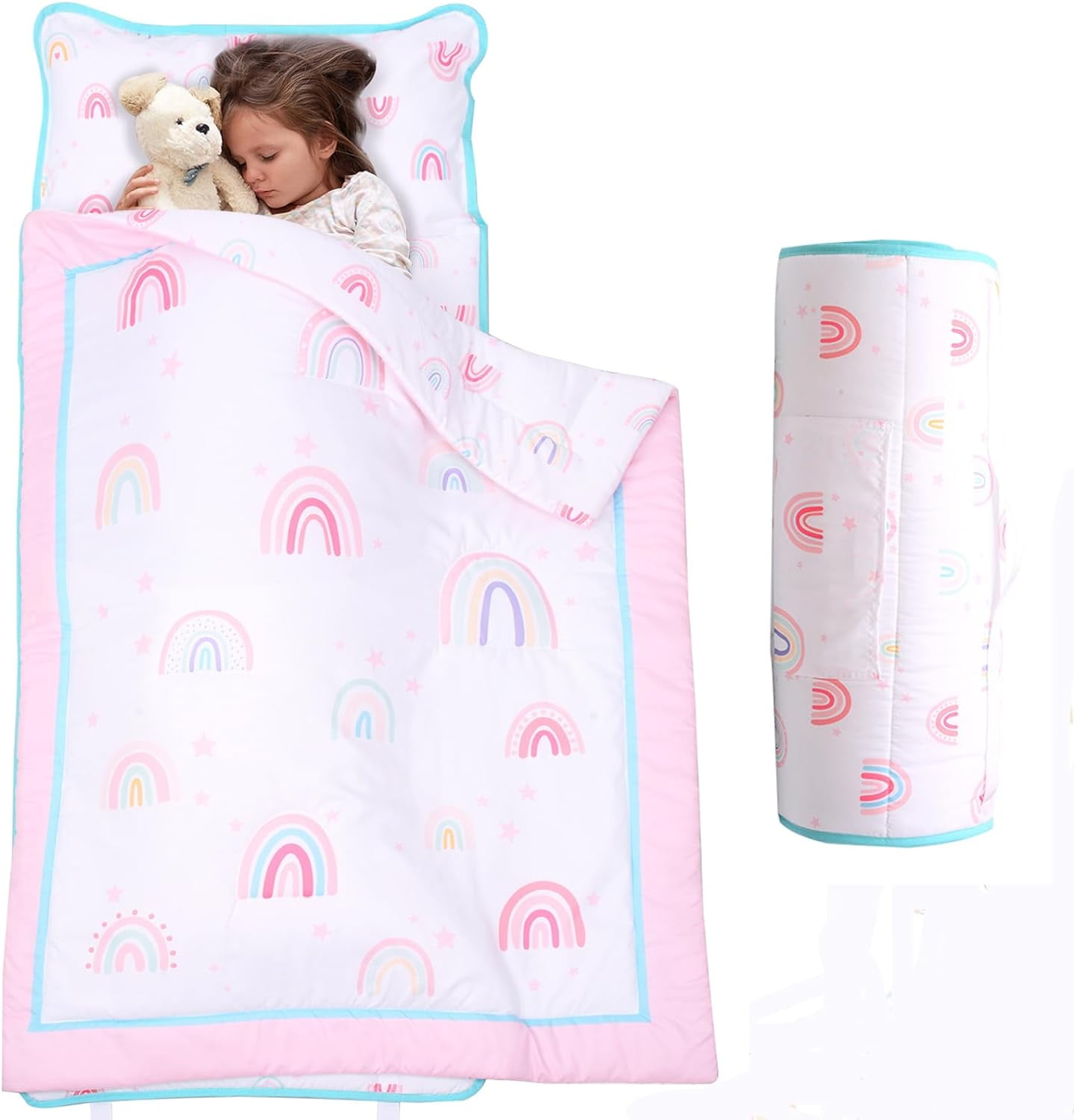 Toddler Nap Mat with Pillow and Blanket Kids Sleeping Mat for Preschool ...