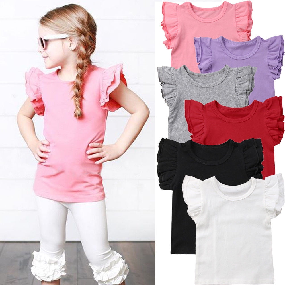 Toddler Newborn Baby Girl Short Flying Sleeve T Shirts Cotton Tee Tops ...