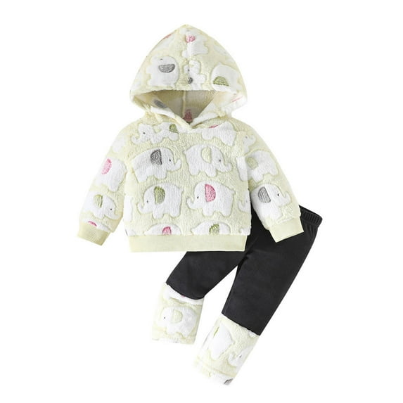 Toddler Outfits for Girls Sets Winter Warm Elephant Print Hooded Sweatshirt Pants Daily Play ...