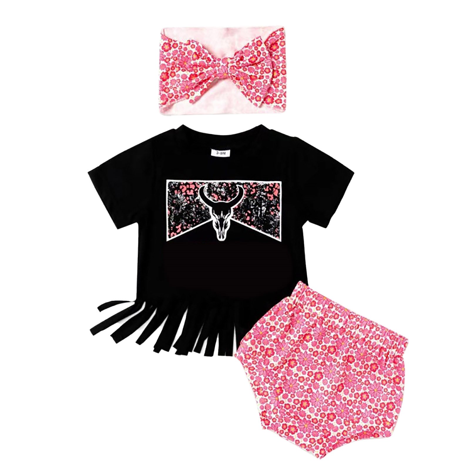 Toddler Outfits for Teen Girls Girls Summer Suit Letter Cow Head Print Tassel T Shirt Shredded ...