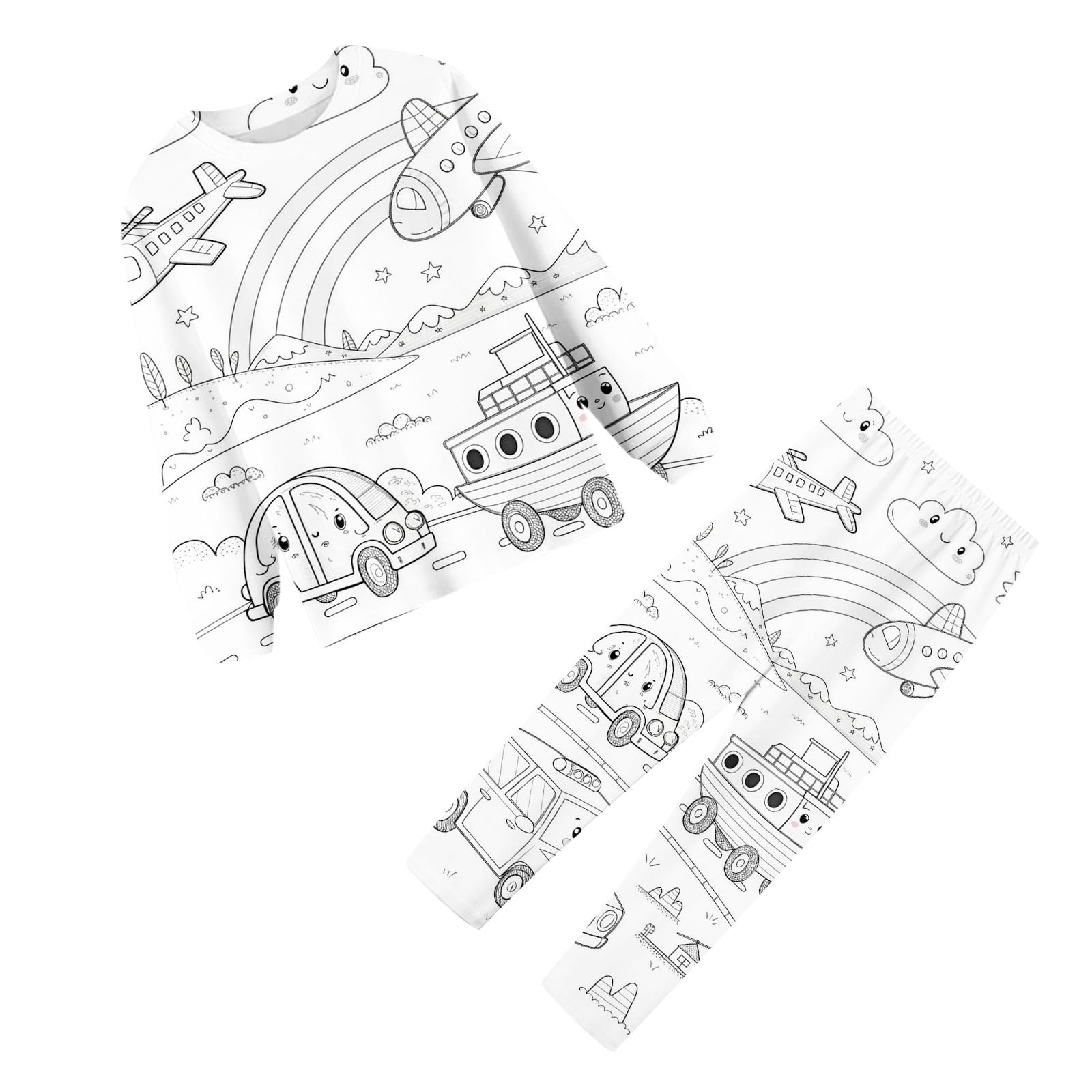 Toddler Pajamas Sketch Coloring Comfortable Diy Hand Painted Doodle Set ...