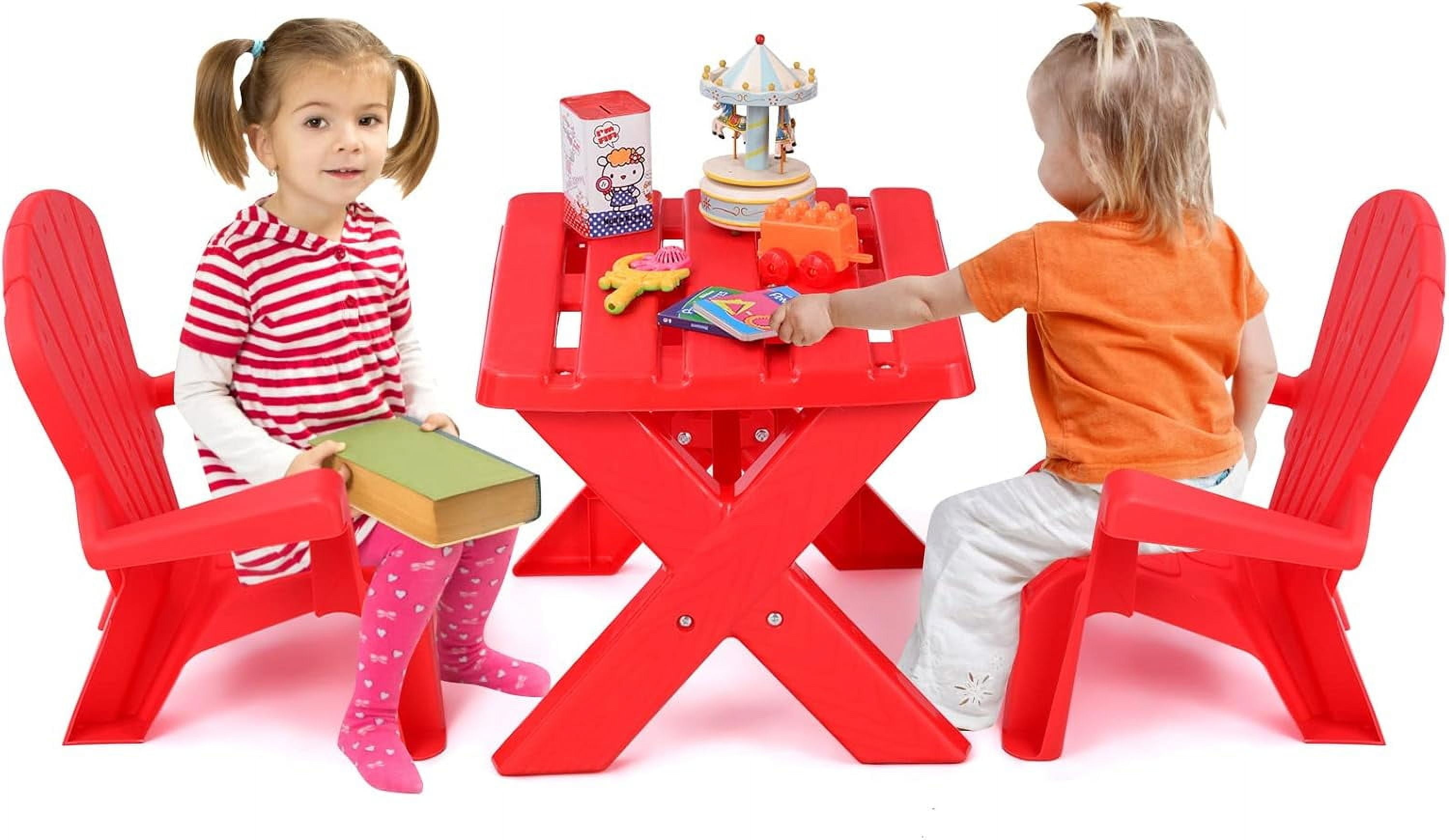 Toddler Play Table with 2 Adirondack Chairs, 3 Pcs Kids Backyard ...