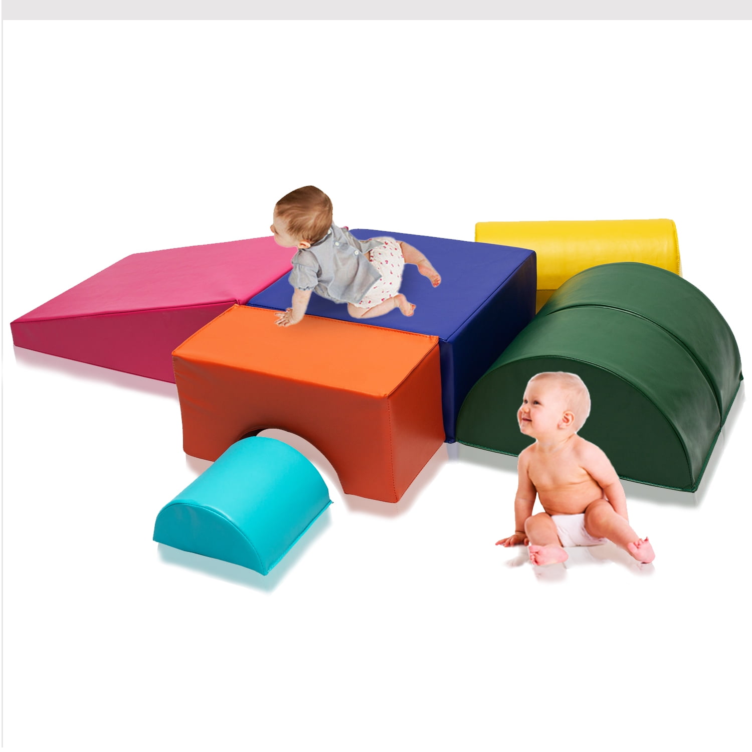 Soft Foam Toddler Climber Playset, Indoor 6-Piece Block Set with Stairs ...