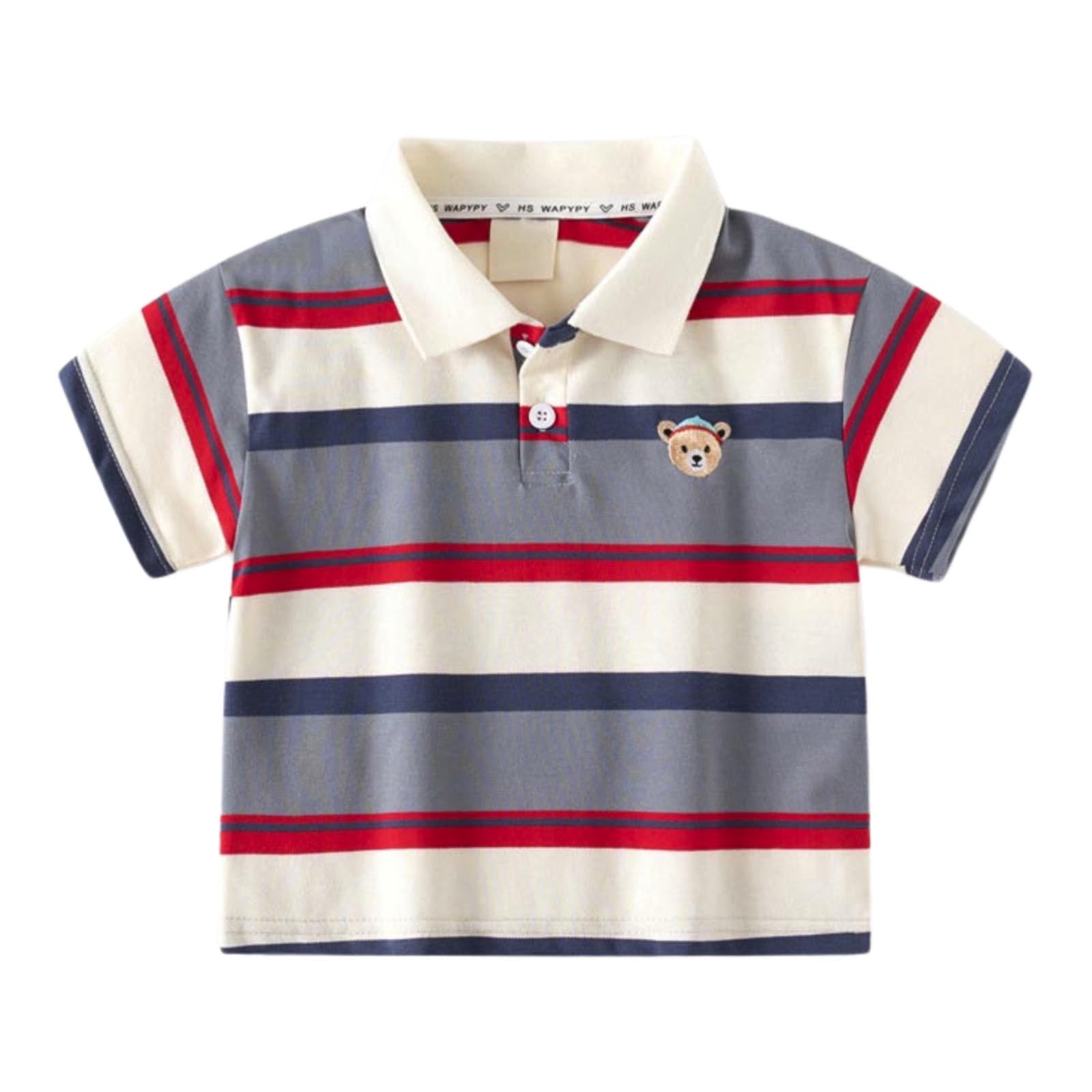 Toddler Polo Shirts Boys 3T Short Sleeve Casual Striped Button Closure ...