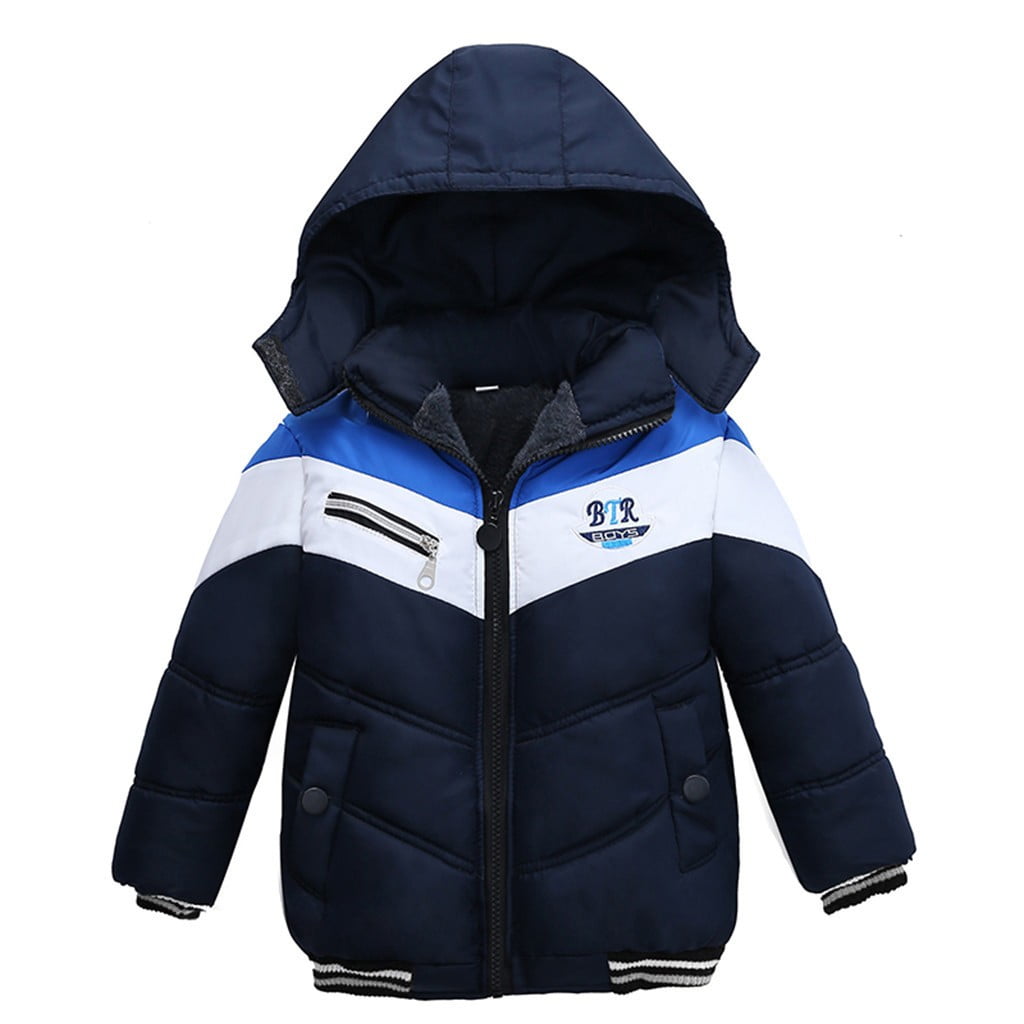 Toddler Puffer Coat Boy Winter Coat With Pocket Zipper Hooded Coat Solid Long Sleeve Windproof ...