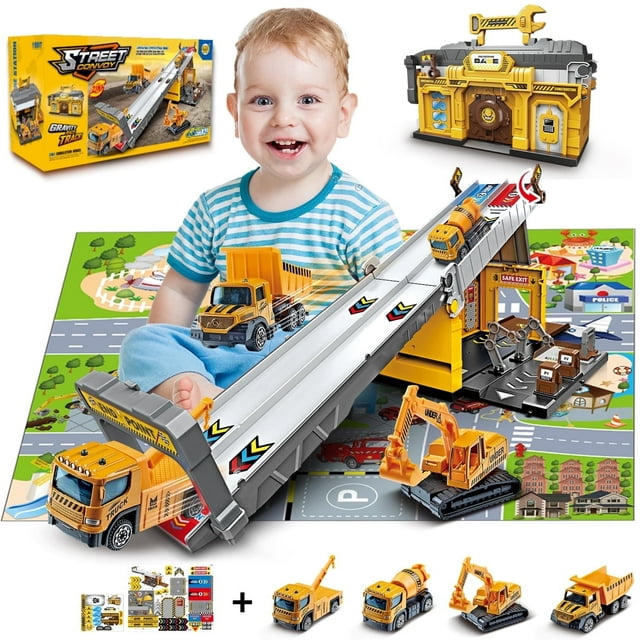 Toddler Race Car Tracks Toy Construction Vehicles Racing Car Toys with ...