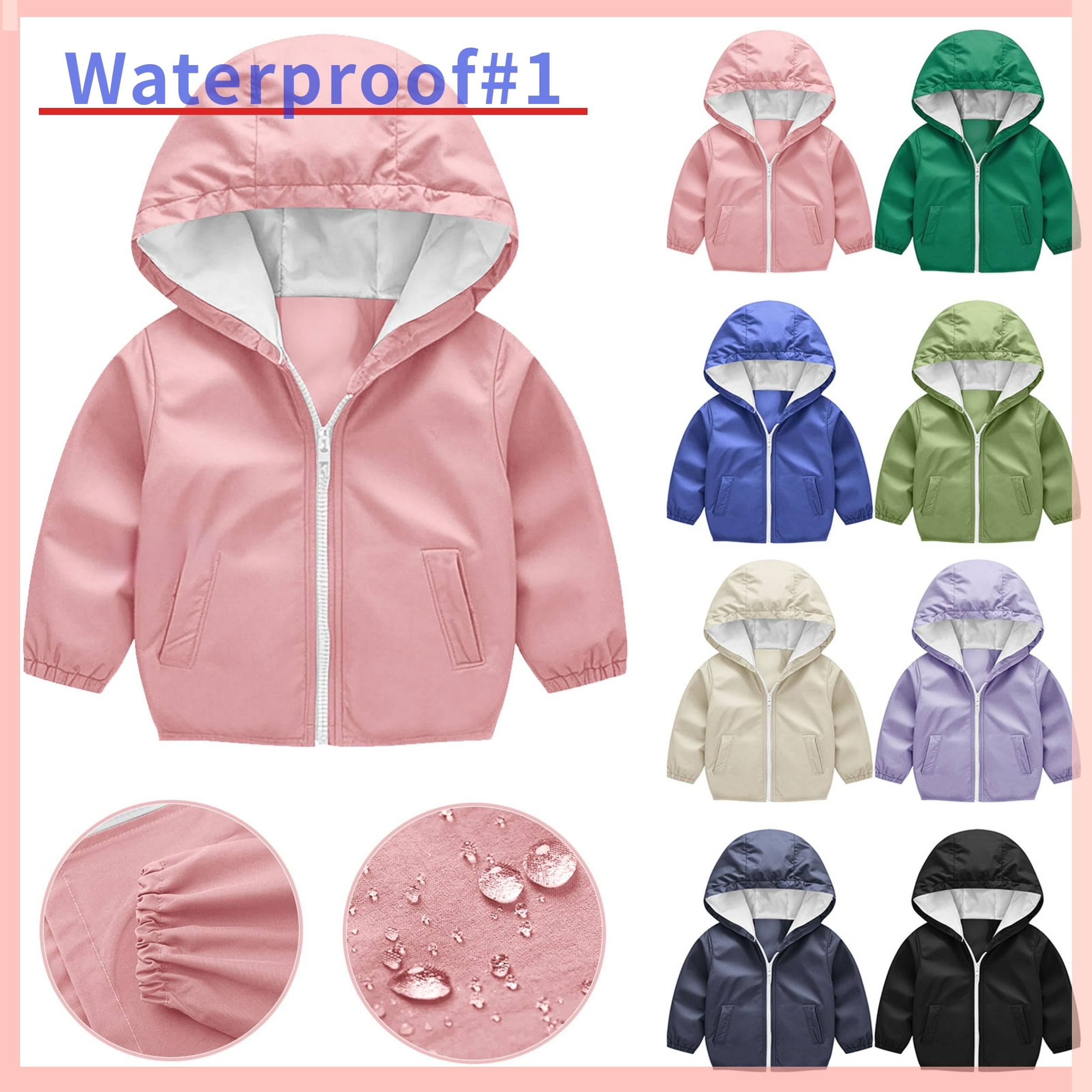 Toddler Rain Jackets Hooded Long Sleeve Zipper Rain Boys And Girls Waterproof Rain Jacket ...