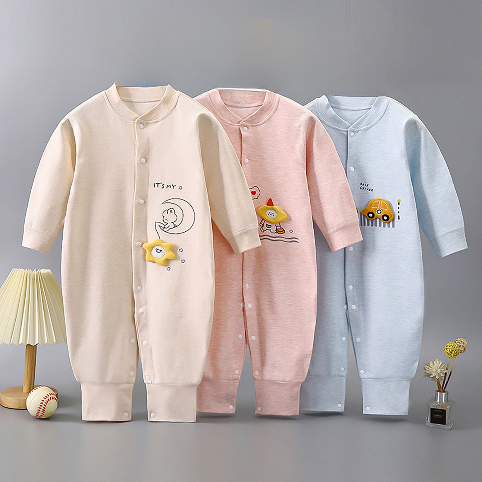 Toddler Romper Long Sleeved Toddler Pajamas Boneless Sewing Cottonblend ...