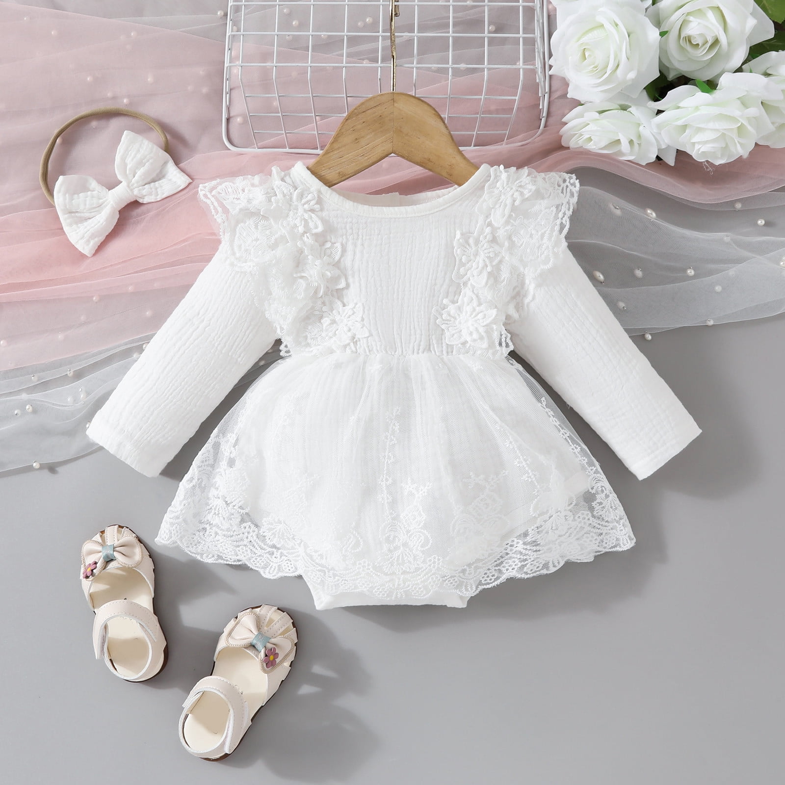 Toddler Romper Newborn Baby Girl Boho Outfits Infant Lace Ruffle Romper Dress Linen Jumpsuit ...
