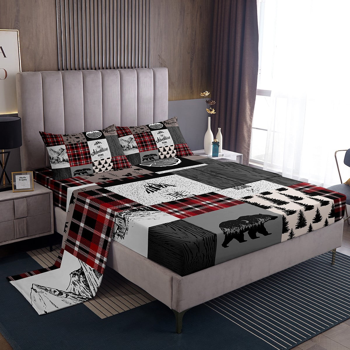 Rustic Cabin Sheet Set, Farmhouse Deer Bear Sheets Twin Size Country Lodge Camping Bed Sheets ...