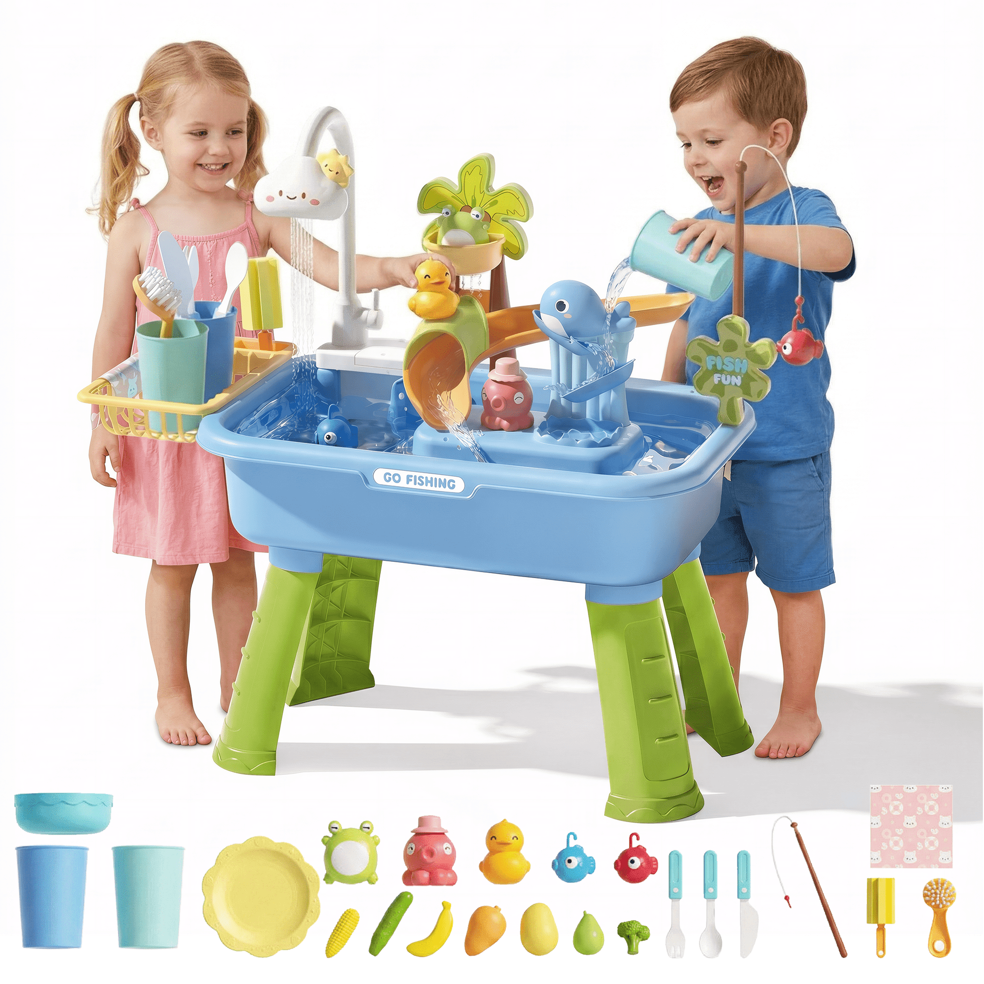 KEYAHAPPY Water Table for Toddlers, 4 in 1 Sand Water Play Toy, Blue ...