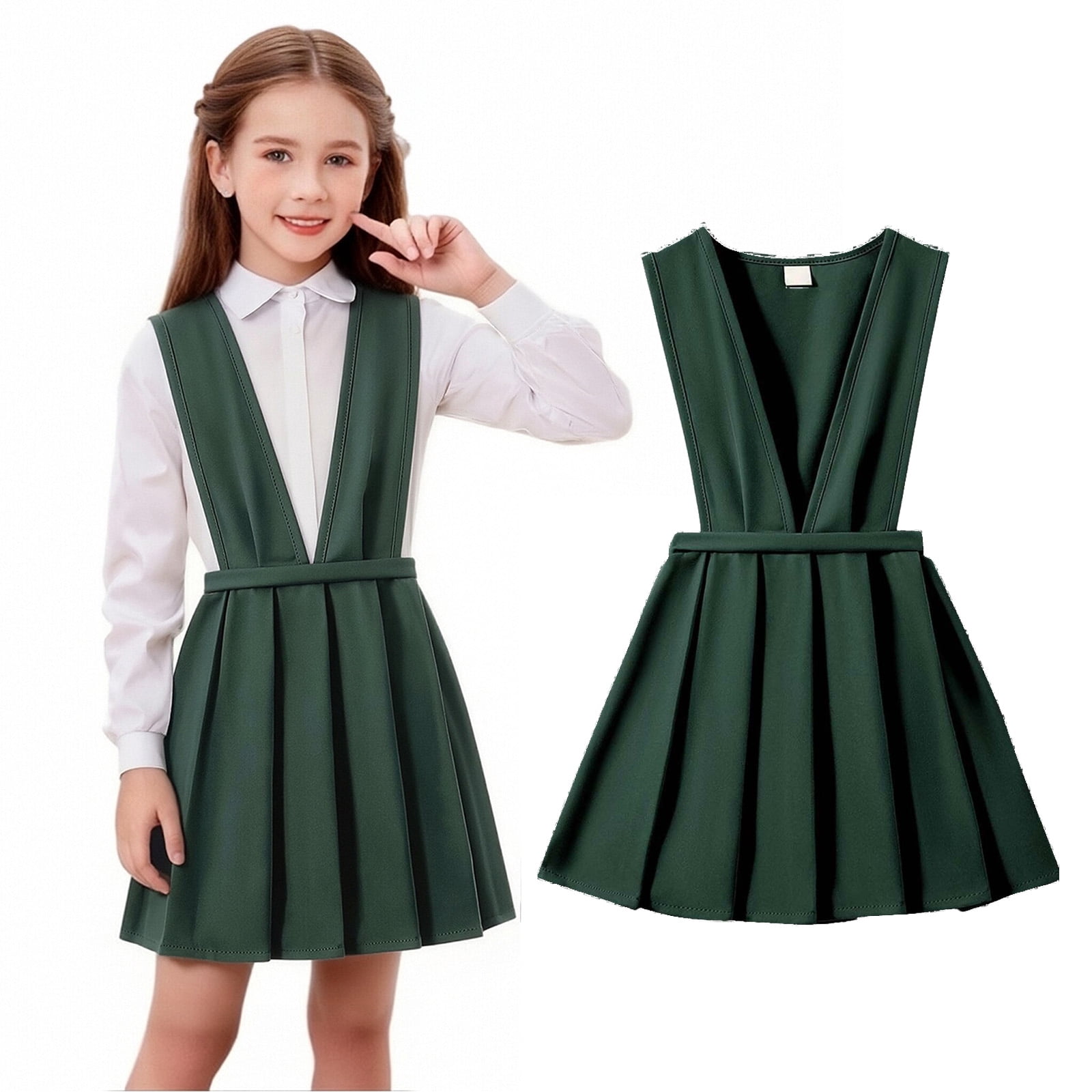 Toddler School Uniform Dresses for Girls Sleeveless Pull-On Pleated ...