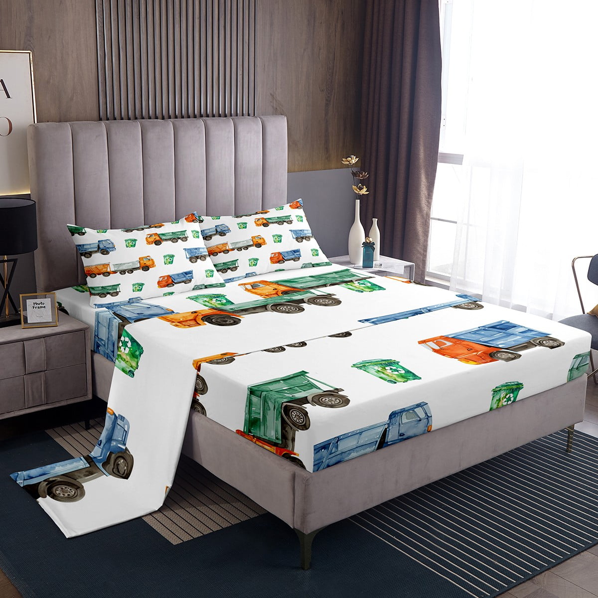 Toddler Sheets Garbage Trucks Bed Sheets Set Vintage Watercolor Garbage ...
