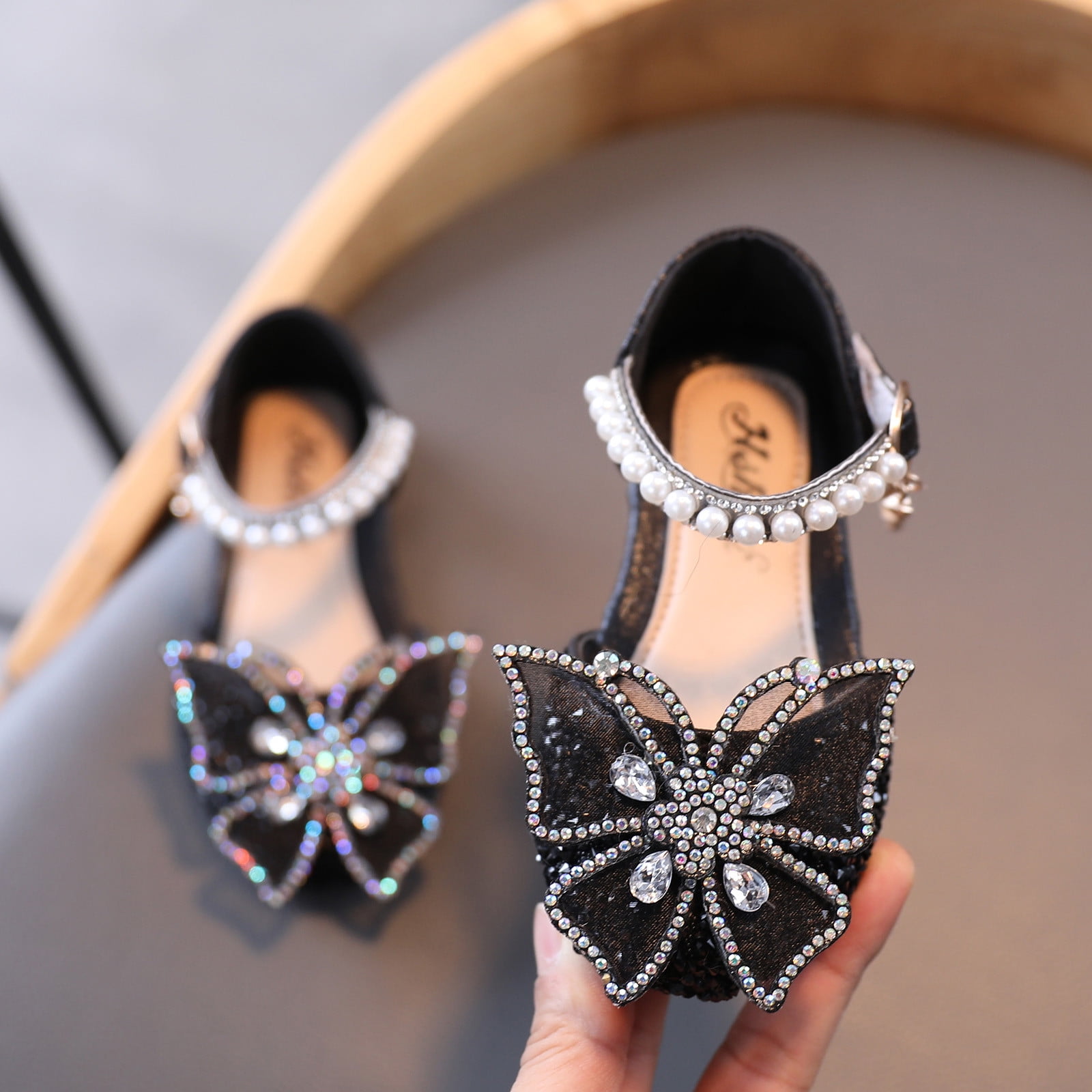 Toddler Shoes Infant Kids Baby Girls Pearl Crystal Bling Bowknot Single Princess Shoes Sandals ...