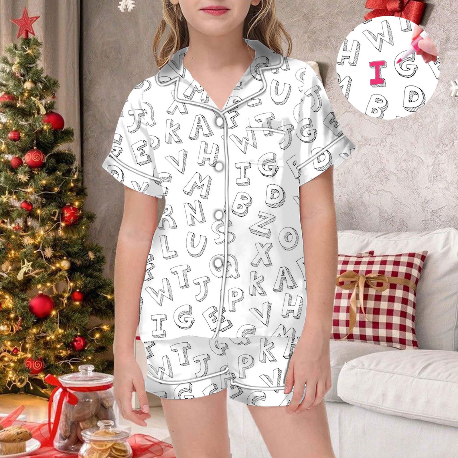 Toddler Silk Pajama Set Little Girl Print Short Set Girls Button Down ...