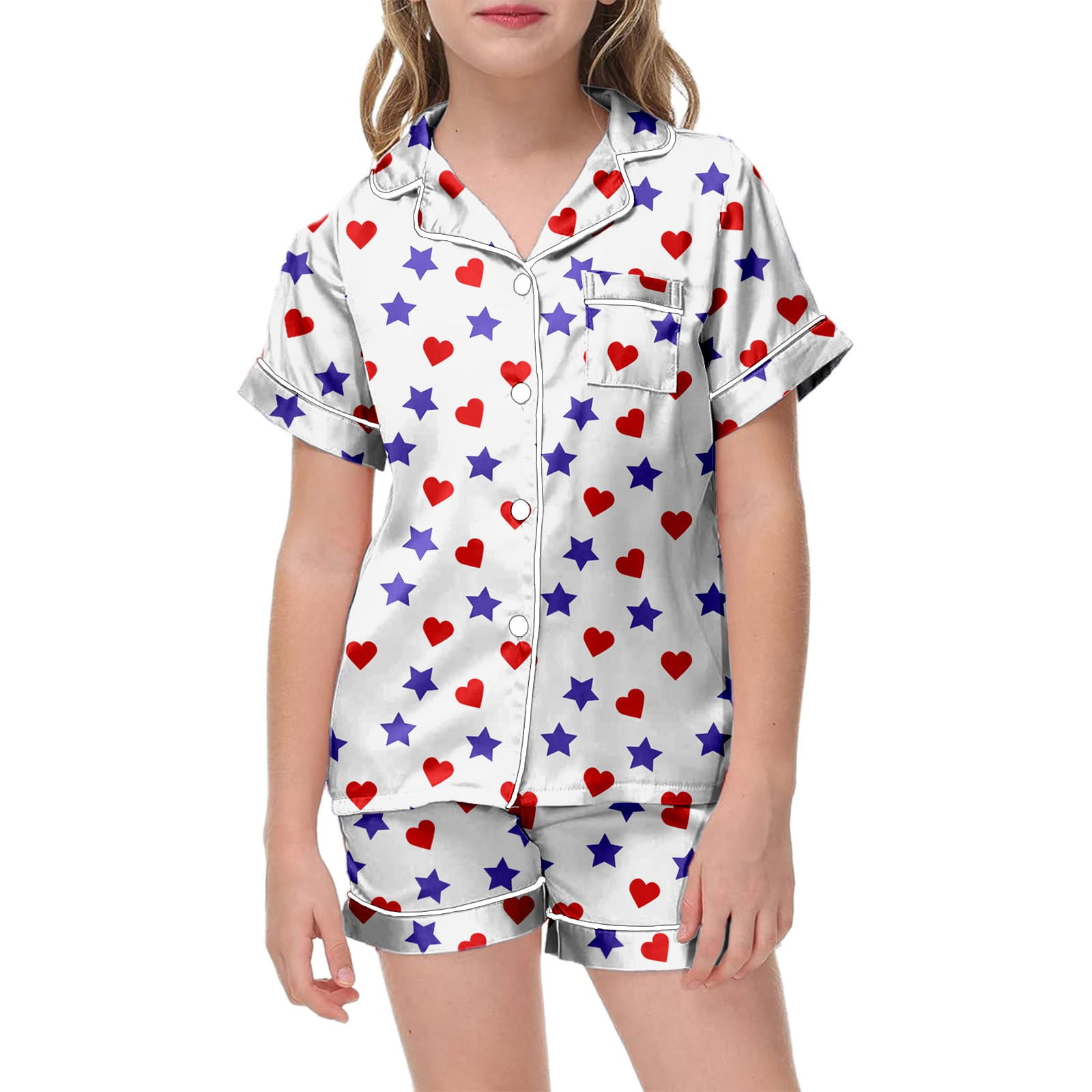 Toddler Silk Pjs for Girls Valentines Day Pajama Short Sleeve Heart ...