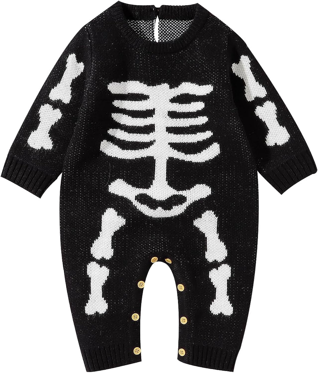 Toddler Skeleton Costumes Long Knitted Sweater Romper Black White Bones ...