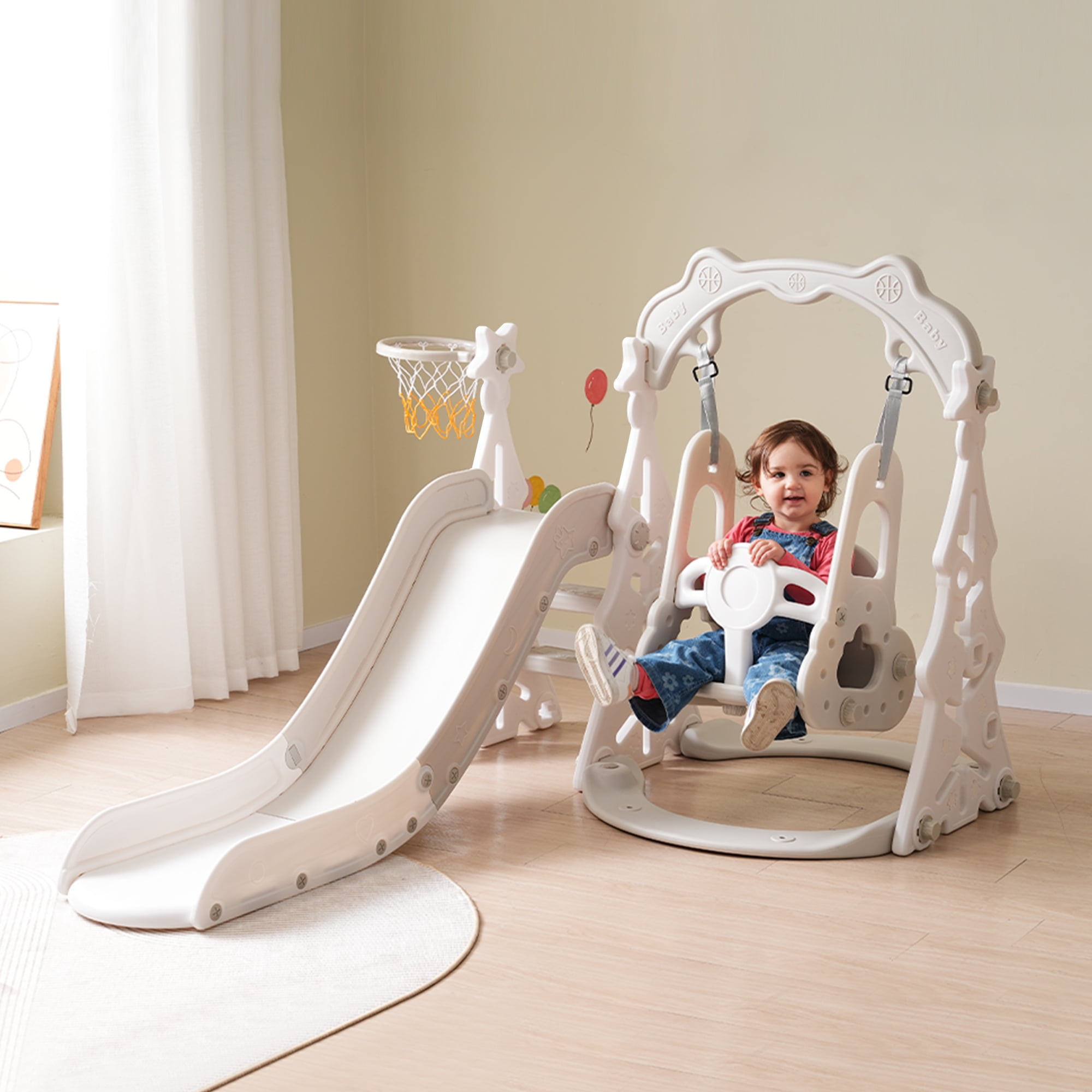 Kids Slide and Swing Set 3 in 1, Kids Playground Climber Swing Playset ...