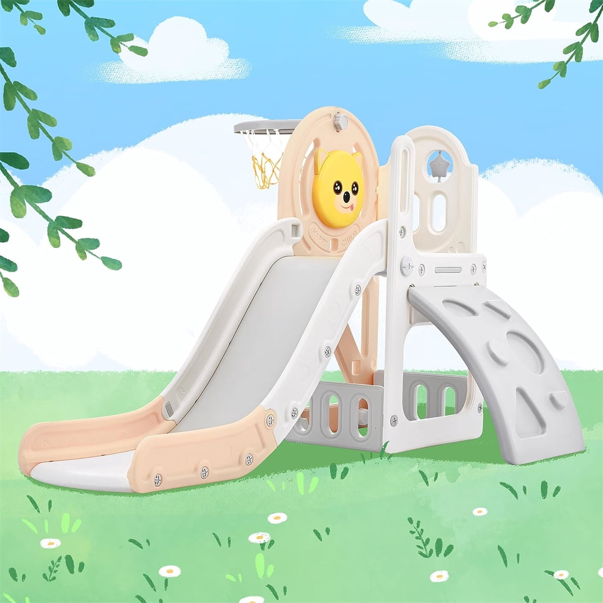 Toddler Slide and Climber Set 4 in 1, Kids Freestanding Slides with ...