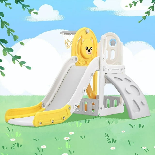 4 in 1 Toddler Slide & Climber Set with Basketball Hoop, Indoor ...