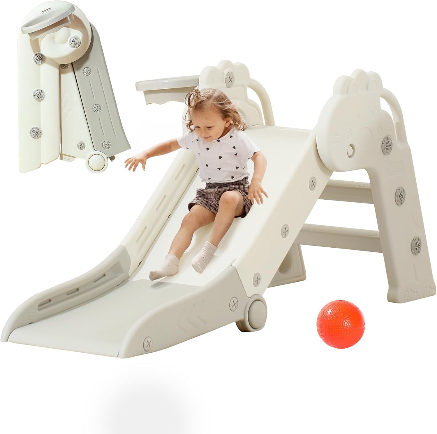 Toddler Slide, Indoor Slide for Toddlers Age 1-3, Climber Freestanding Playset with Basketball ...