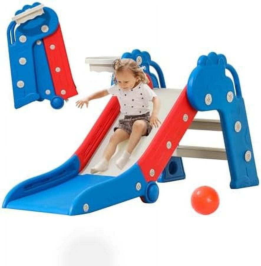Toddler Slide, Indoor Slide for Toddlers Age 1-3, Climber Freestanding Playset with Basketball ...