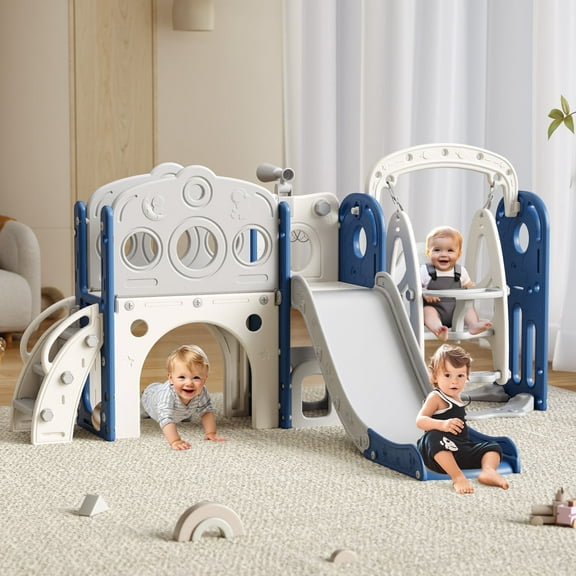 Indoor Slide for Kids Age 1-7, 4 in 1 Toddler Slide and Swing Set, Kids ...