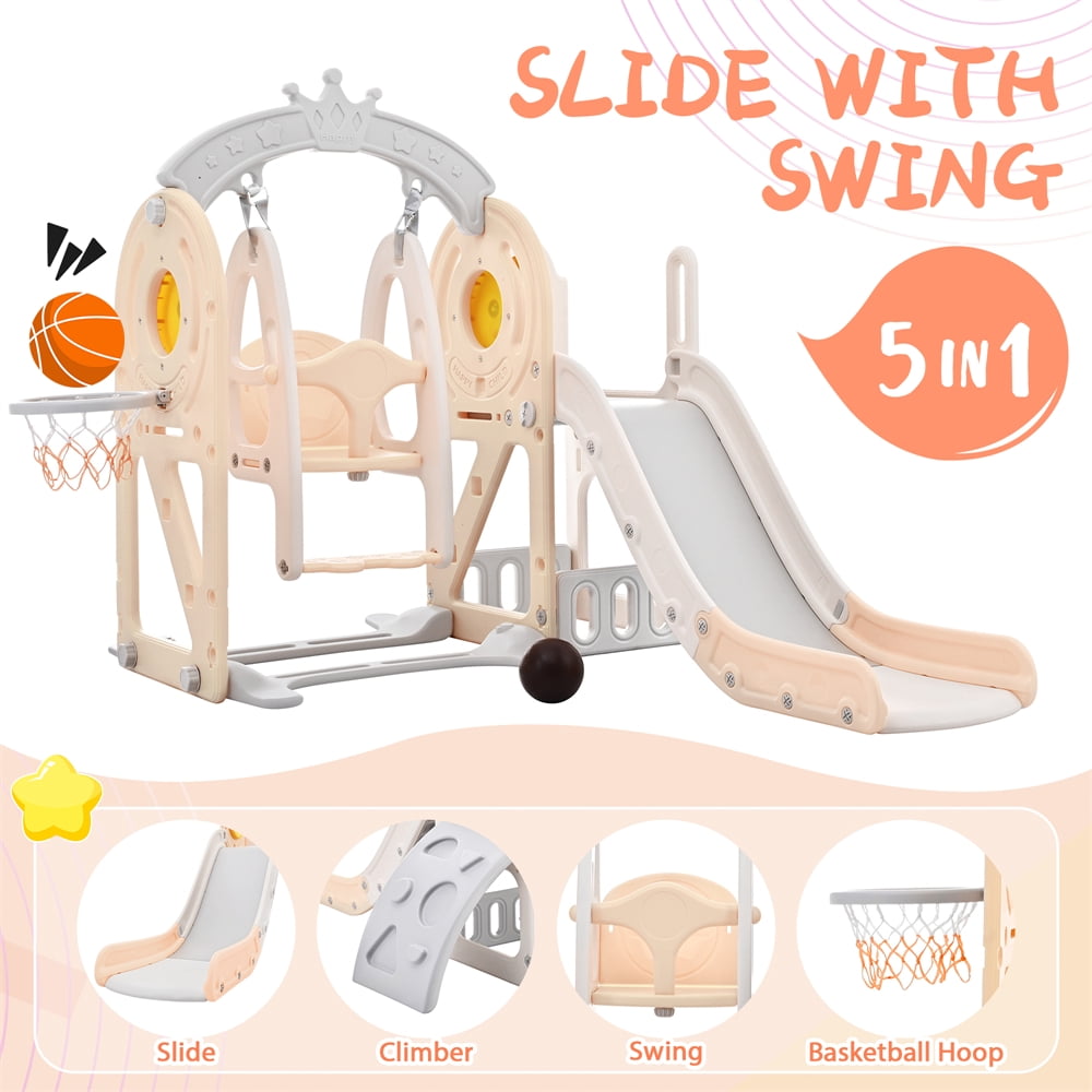 Toddler Slide and Swing Set 5 in 1, Kids Freestanding Slides with ...