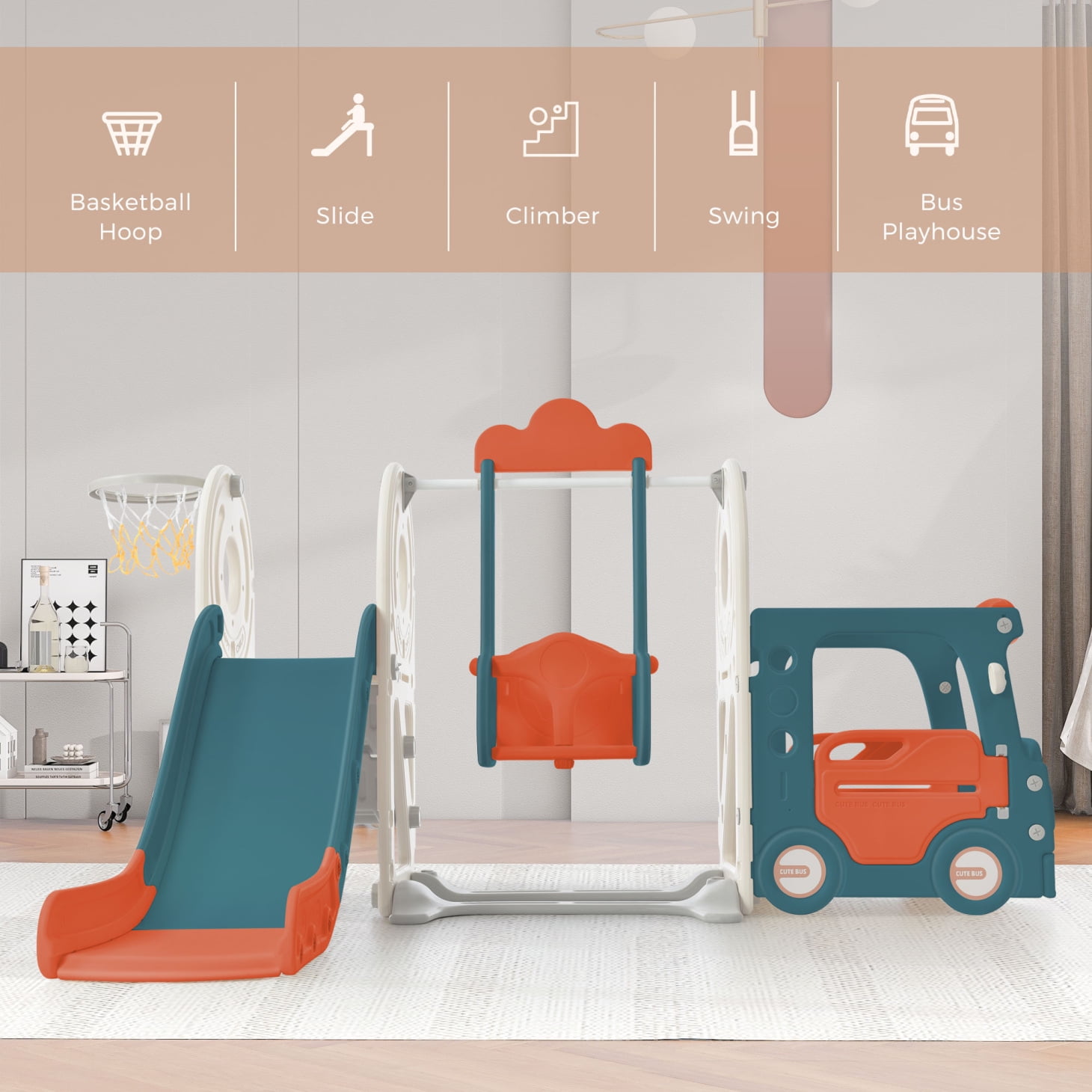 Toddler Slide and Swing Set, 5-in-1 Kids Slide with Height Adjustable ...