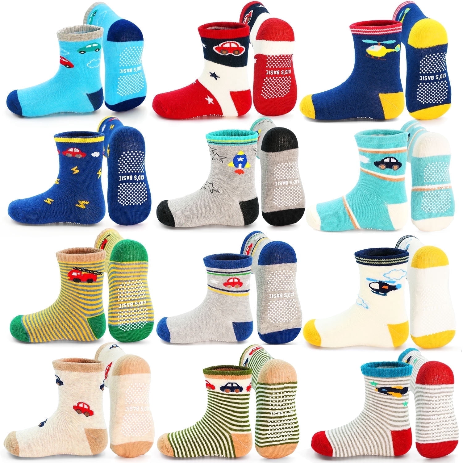 SKIBEAUT, Toddler Grip Socks for Boys 12 Pairs Non-Slip Anti-Skidi Kids ...
