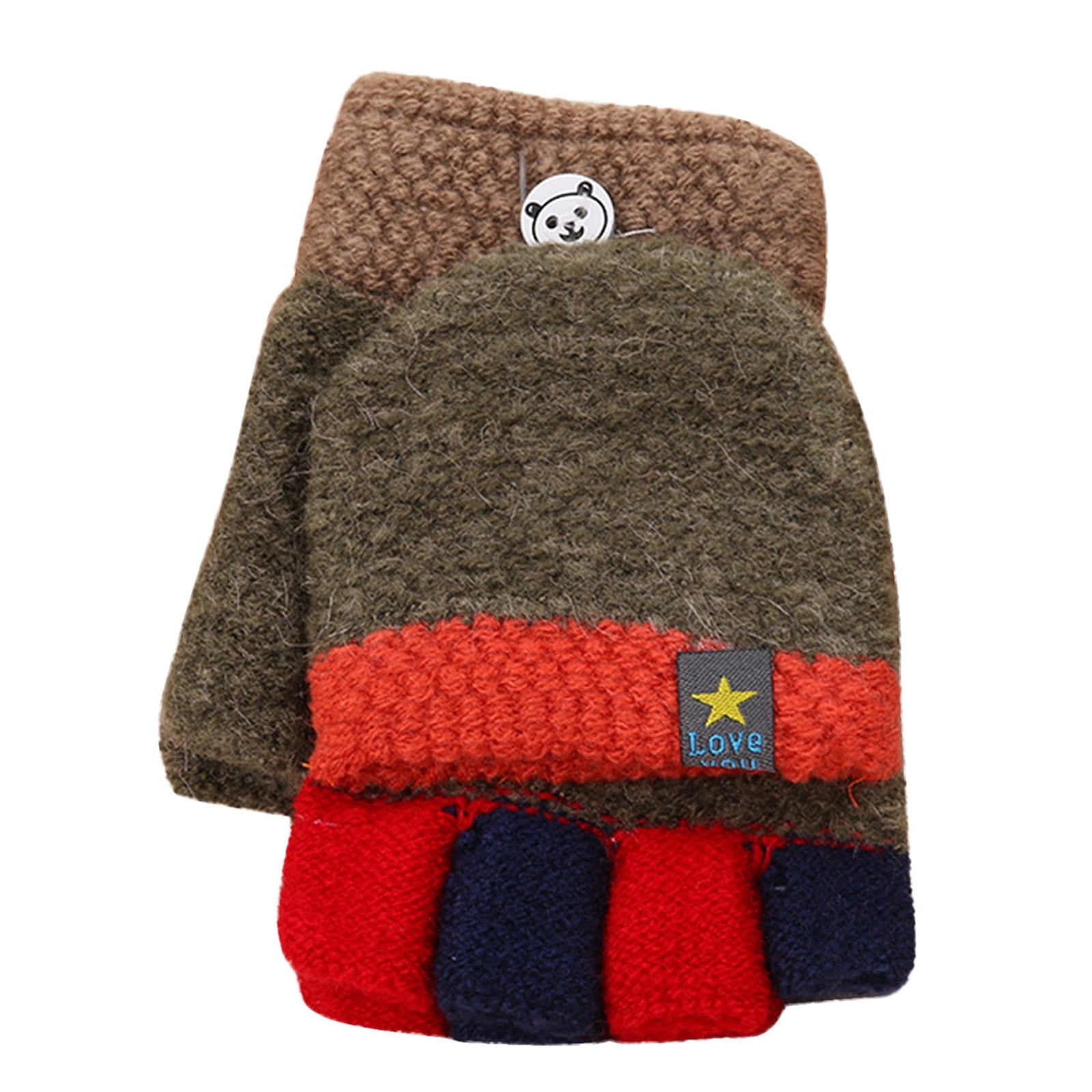 Toddler Soft Convertible Flip Top Color Block Gloves Kids Baby Boys ...