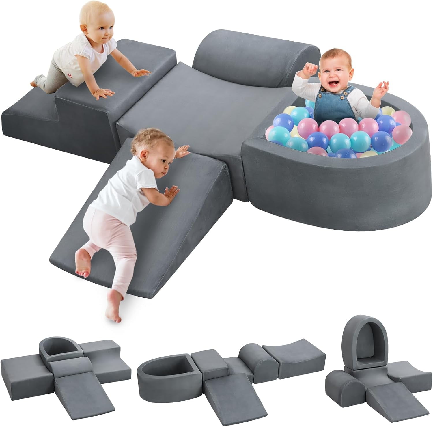 Toddler Soft Play Climbing Toys,5 Pcs Foam Climbing Blocks and Ball Pit ...
