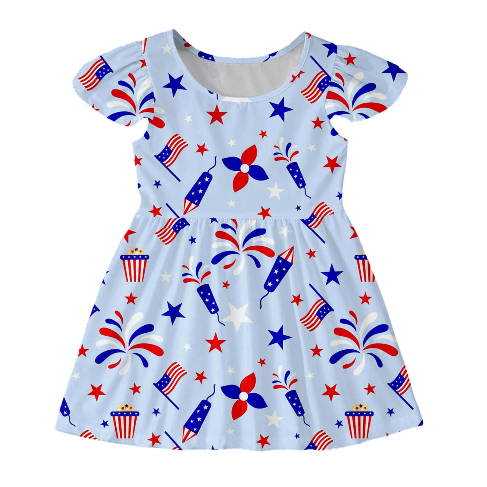Toddler Spring Dress Independence Day Flag Dresses Flutter Sleeve Dress ...