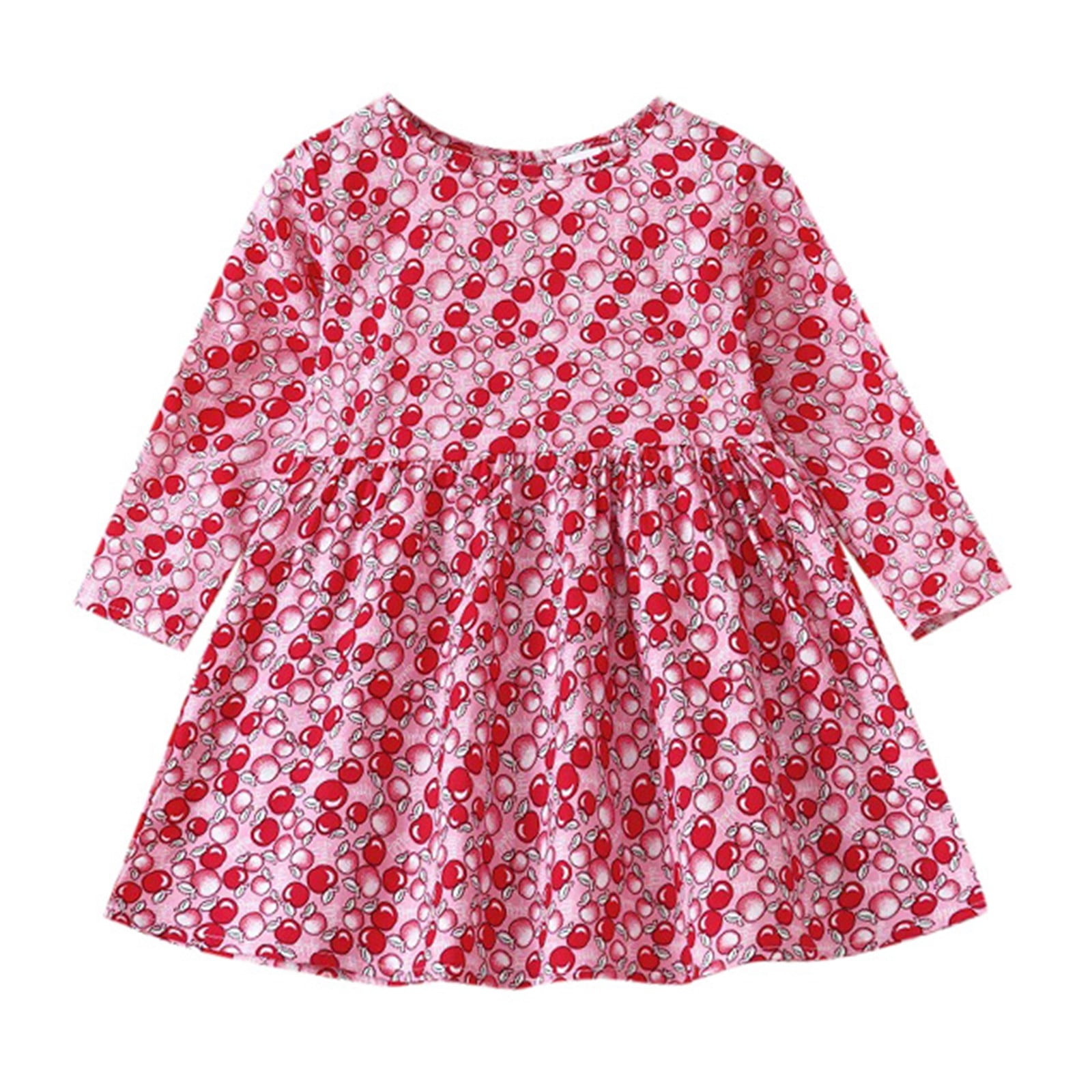 Toddler Spring Dress Long Sleeve Full Apples Print Casual Spring Fall ...