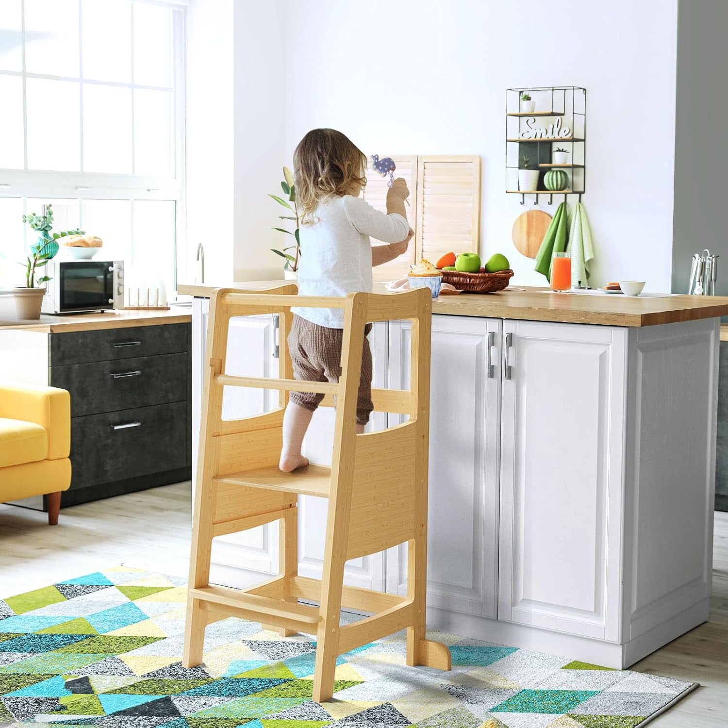 Toddler Standing Tower, Toddler Step Stool with Safety Rail, 3 Heights ...