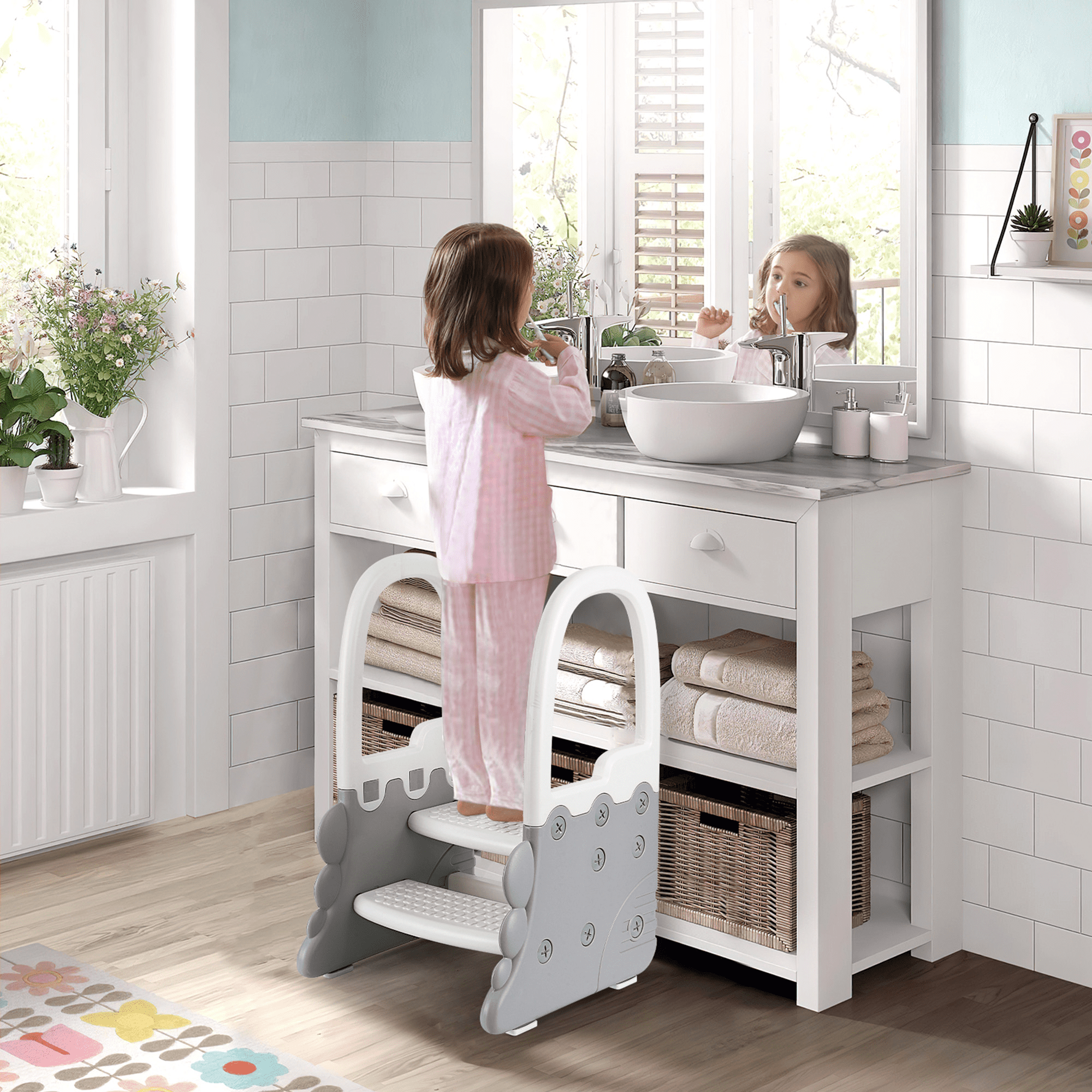 Toddler Step Stool 2-Step with Handrail, Anti-Slip Bathroom Sink ...