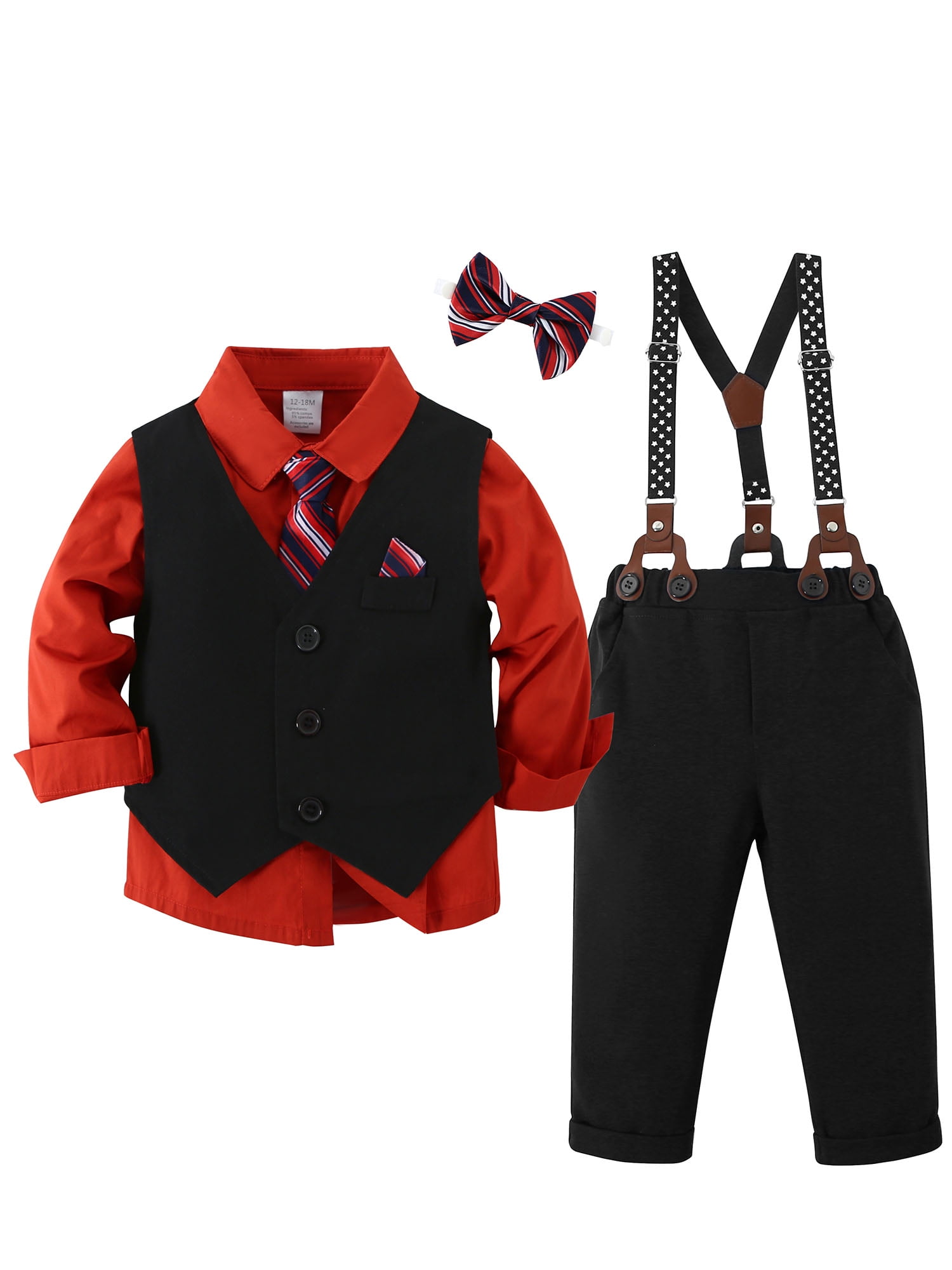 Toddler Suit Baby Boys Clothes Formal Dress Shirt Bowtie Vest Suspender ...