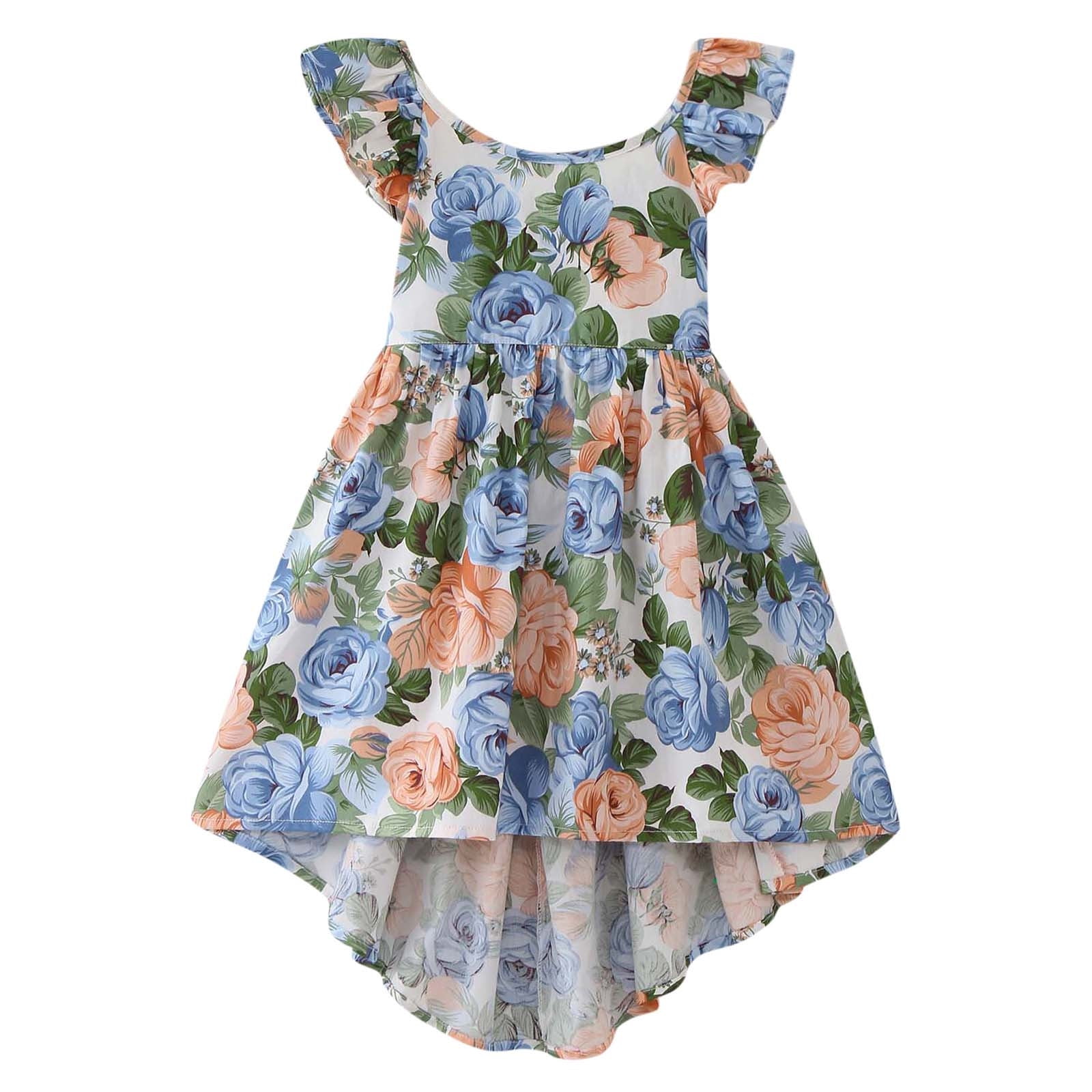 Toddler Summer Beach Sleeveless Girls Flanged Strap Halter Floral Dress ...