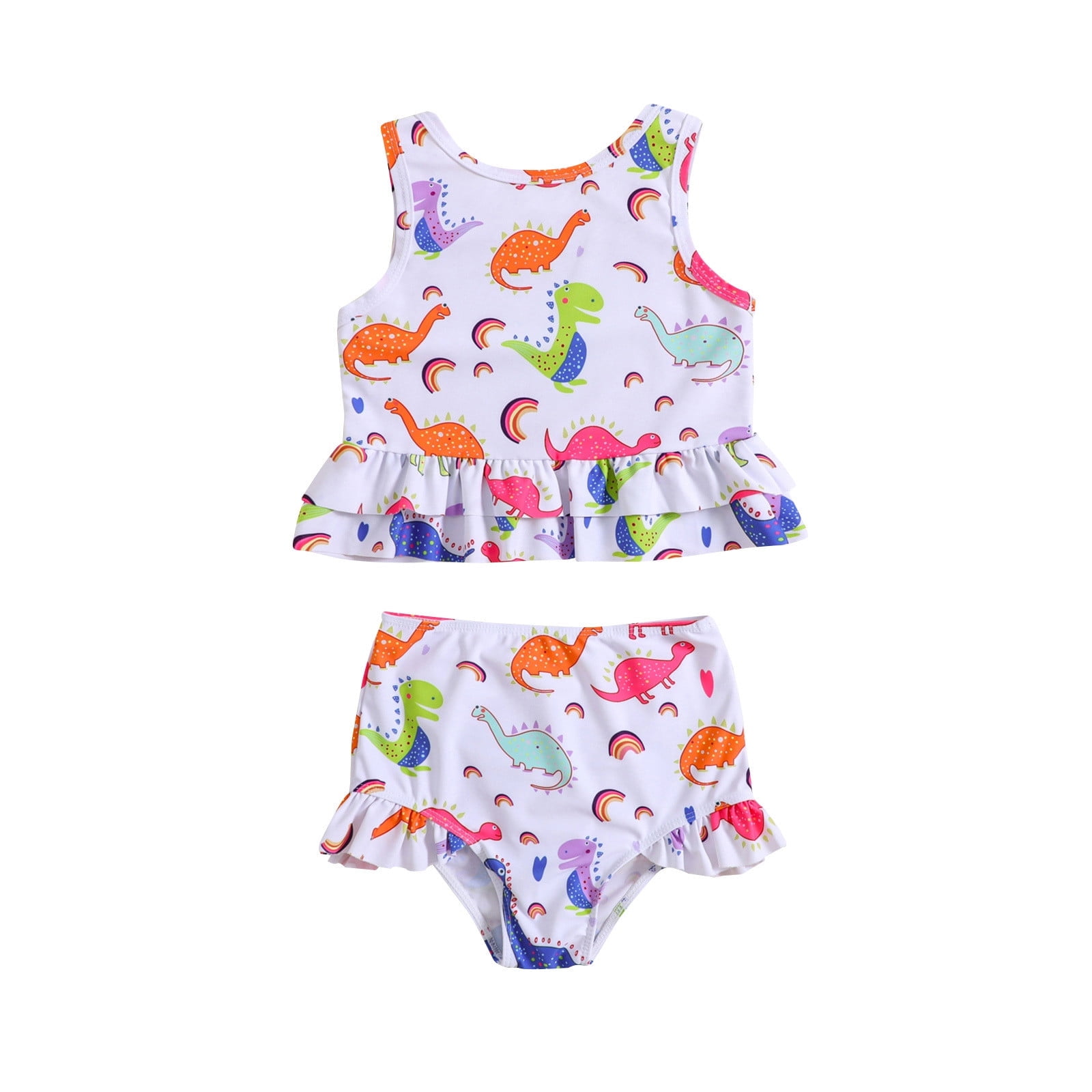 Toddler Summer Girls Cartoon Dinosaur Printed Ruffles Two Piece ...