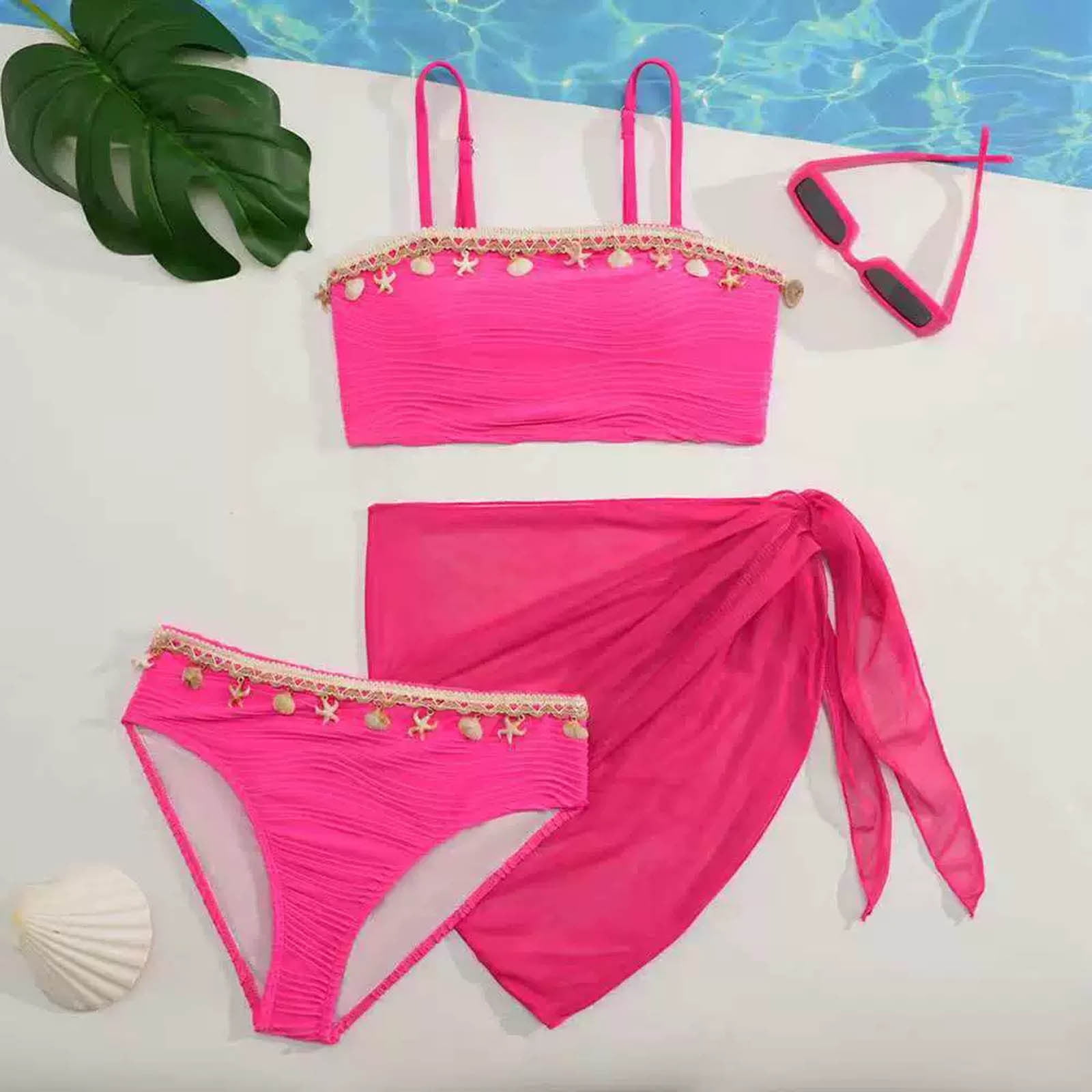 Toddler Swimsuit Girl Girl's Solid Color Two Piece Bikini Set with Swim ...