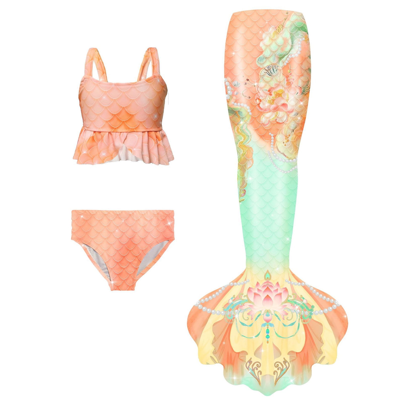 Toddler Swimsuit Girl Halter Girls Tankini Swimsuit Tiered Ruffle Fish ...