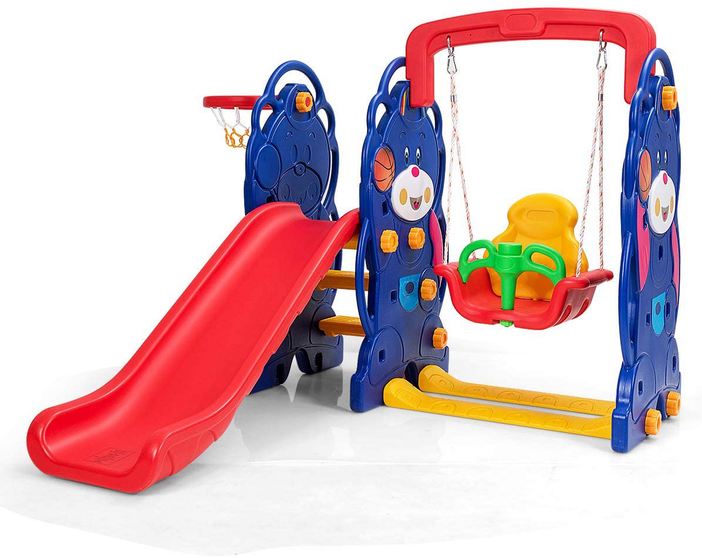 Toddler Swing and Slide Set, 3-in-1 Large Climber Slide Playset w ...