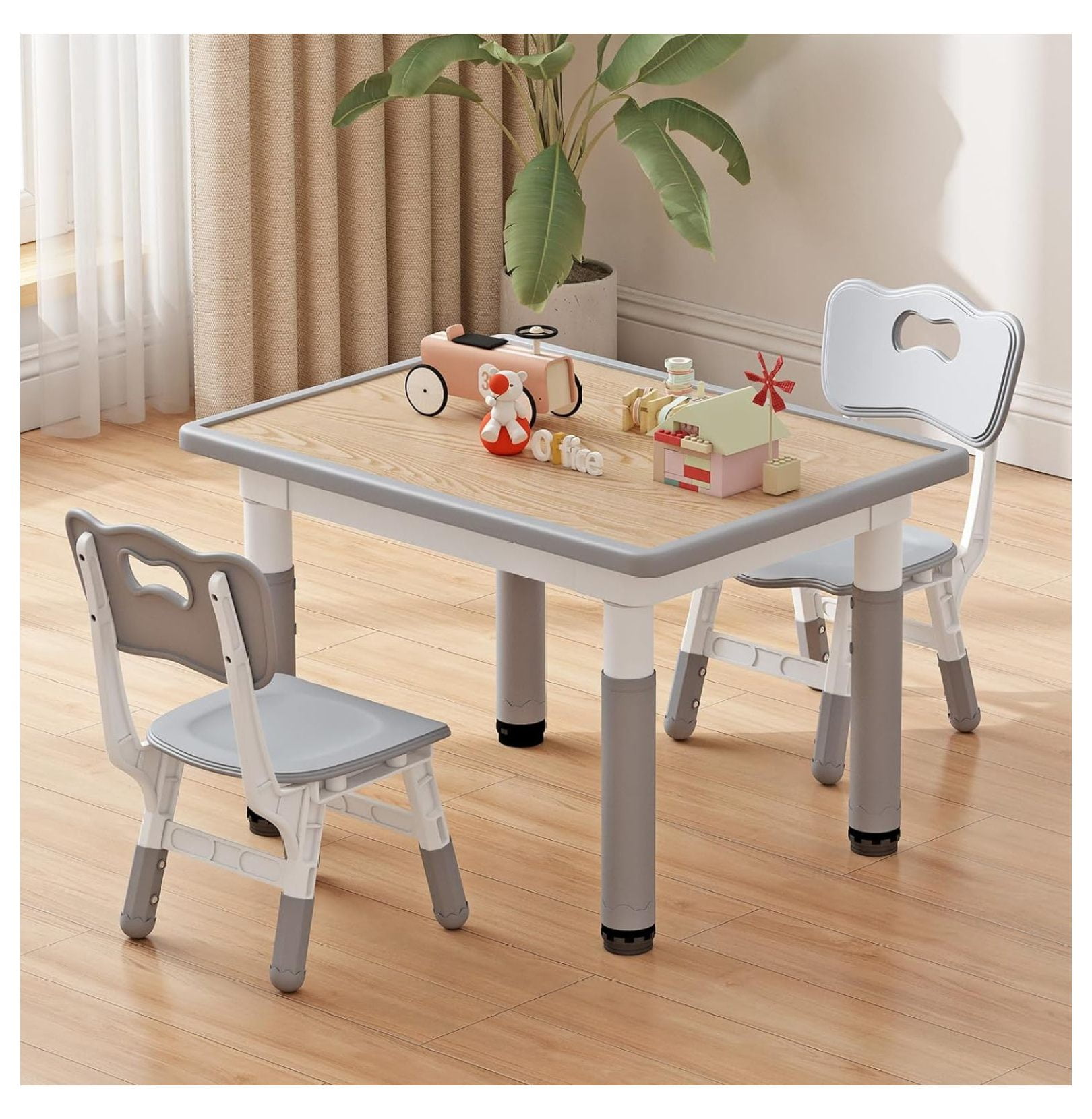 Toddler Table and 2 Chairs, Kids Table and Chair Set Height Adjustable ...