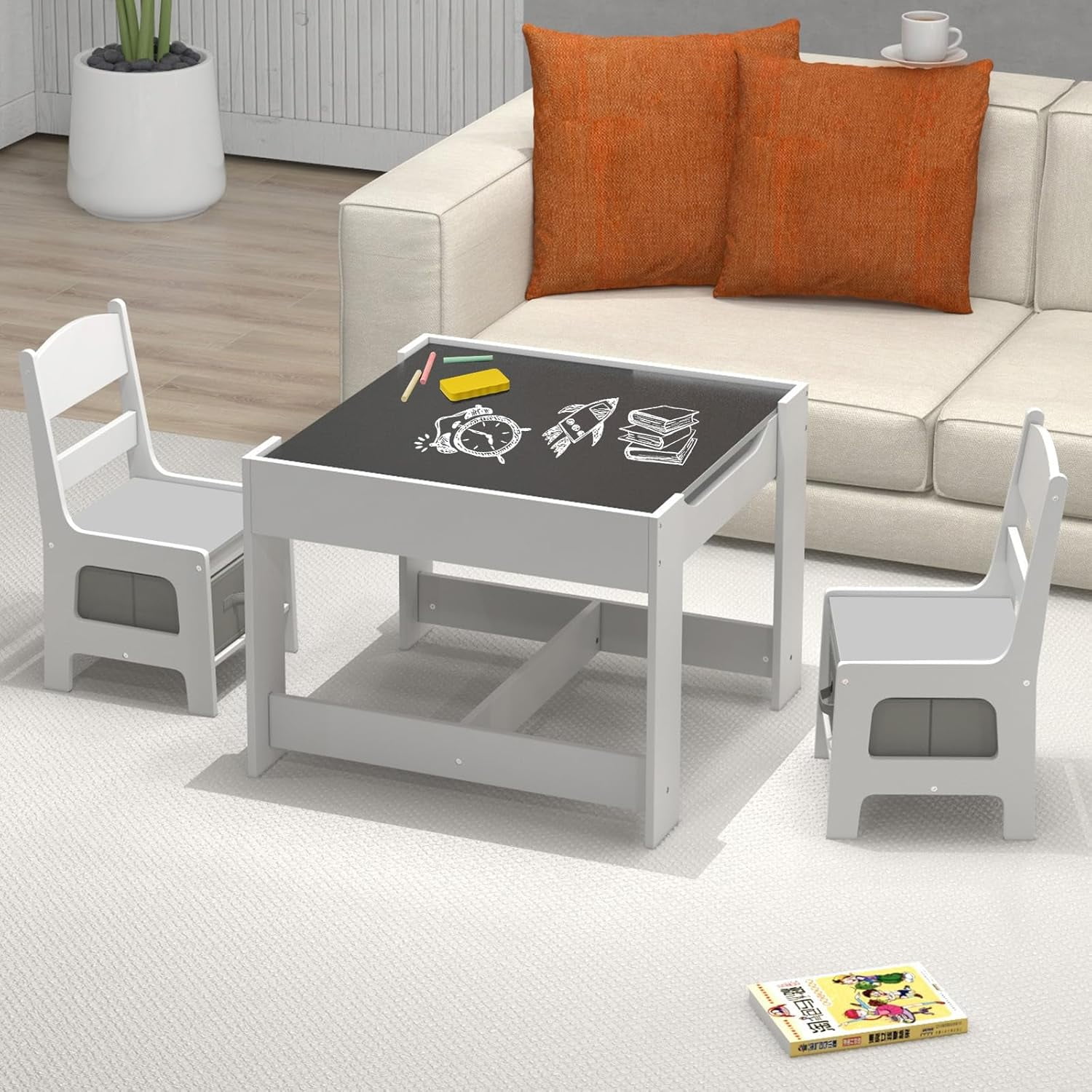 Toddler Table and Chair Set, 3 in 1 Children Activity Table with ...