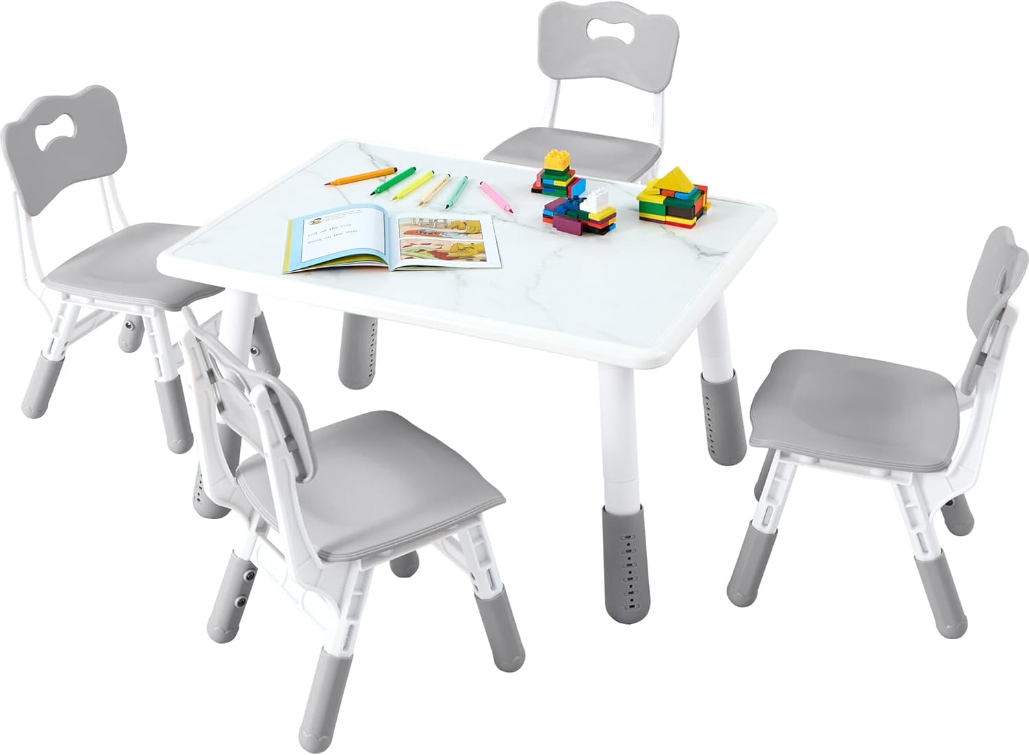 Toddler Table and Chair Set, Height-Adjustable Kids Table and Chairs ...