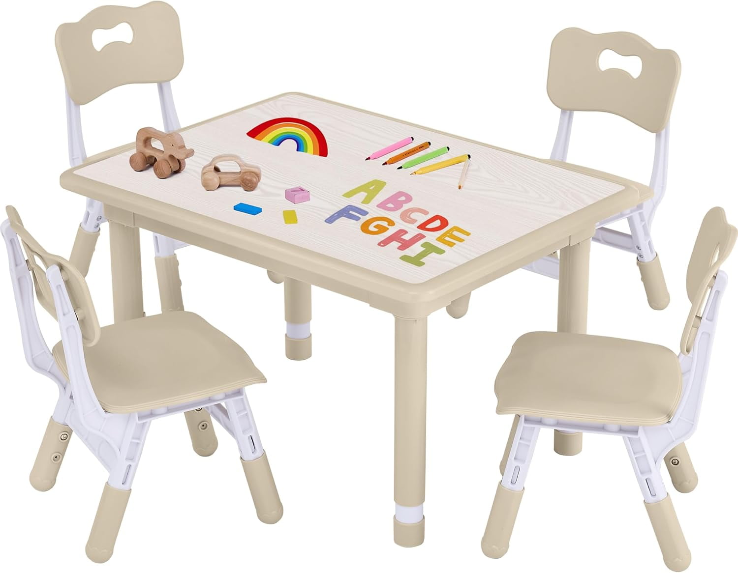 Toddler Table and Chair Set, Height Adjustable-Upgrade Kids Table and 4 Chairs for Ages 3-8 ...
