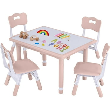 Kids Study Table and Chairs Set, Height Adjustable Toddler Table and Chair Set for Kids Ages 3-8 ...